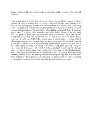 The Prehistoric Time and Present Day - Compare and contrast the ...