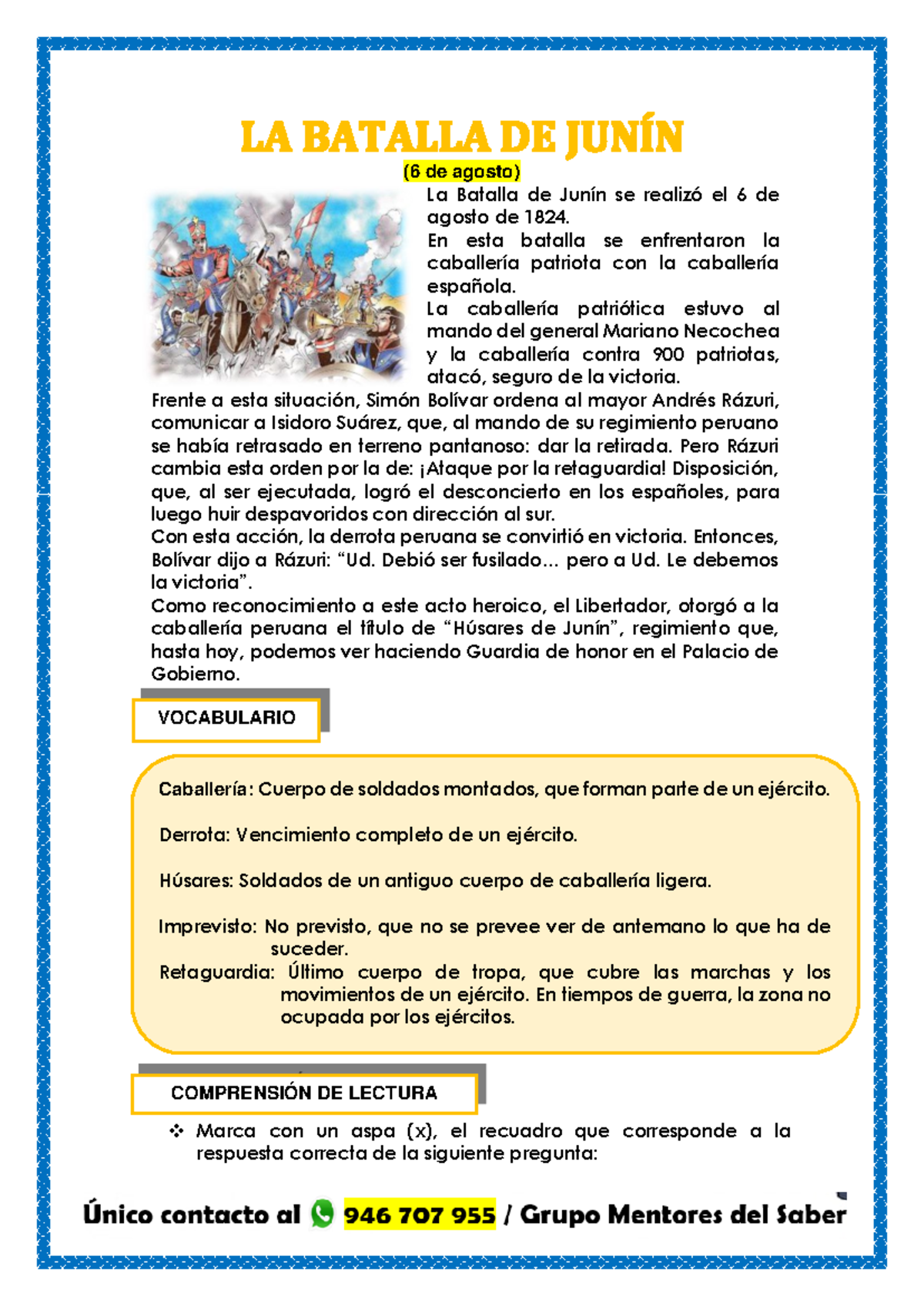 1º Agosto Calendario Cívico - (6 de agosto) La Batalla de Junín se ...