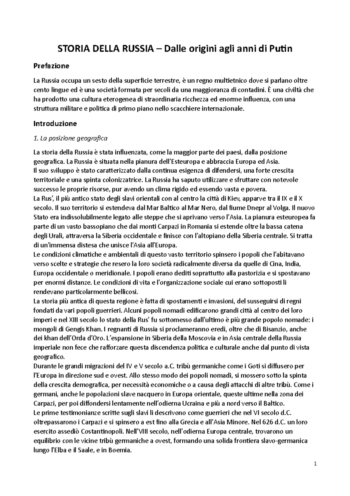 Riassunto Storia Della Russia - STORIA DELLA RUSSIA – Dalle origini ...