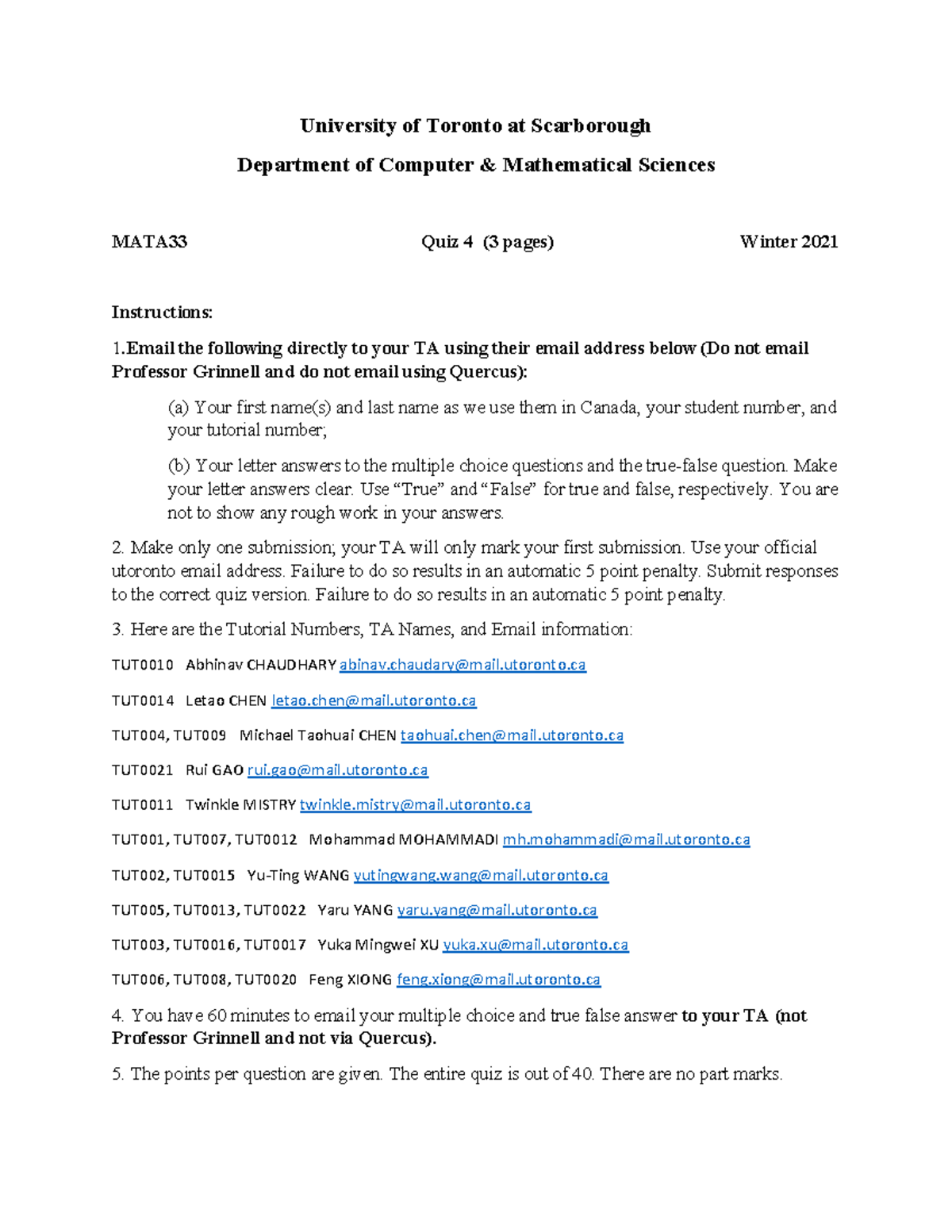 MATA33 2020 Quiz4 Rui - quiz - University of Toronto at Scarborough ...