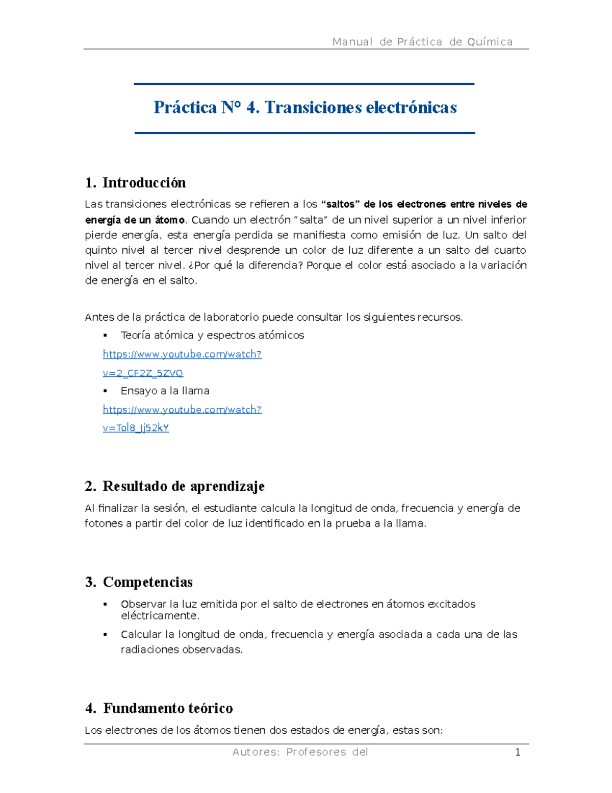 Informe Quimica N3 - Práctica N° 4. Transiciones electrónicas 1 ...