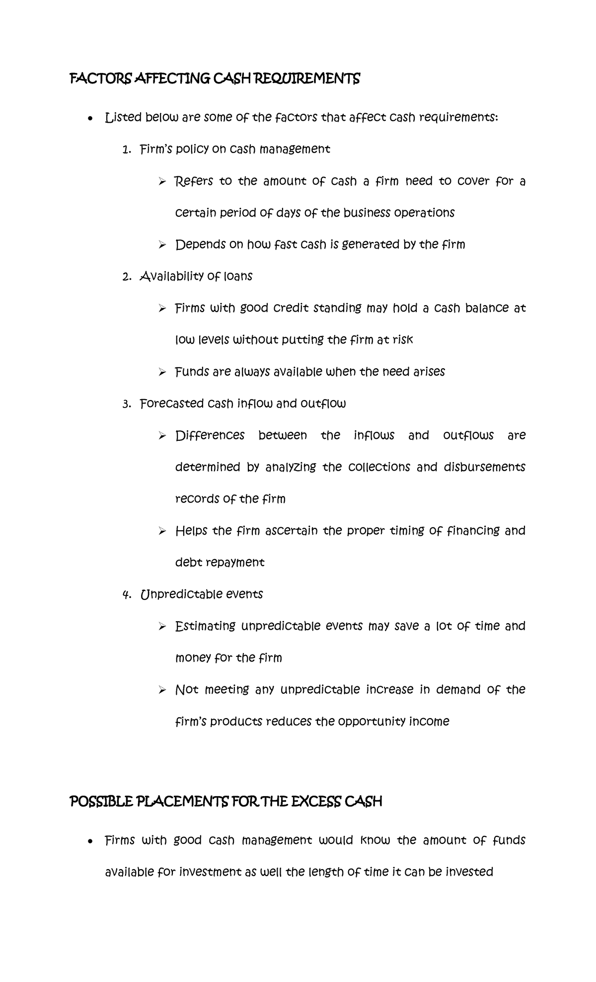 Factors Affecting CASH Requirements - FACTORS AFFECTING CASH ...