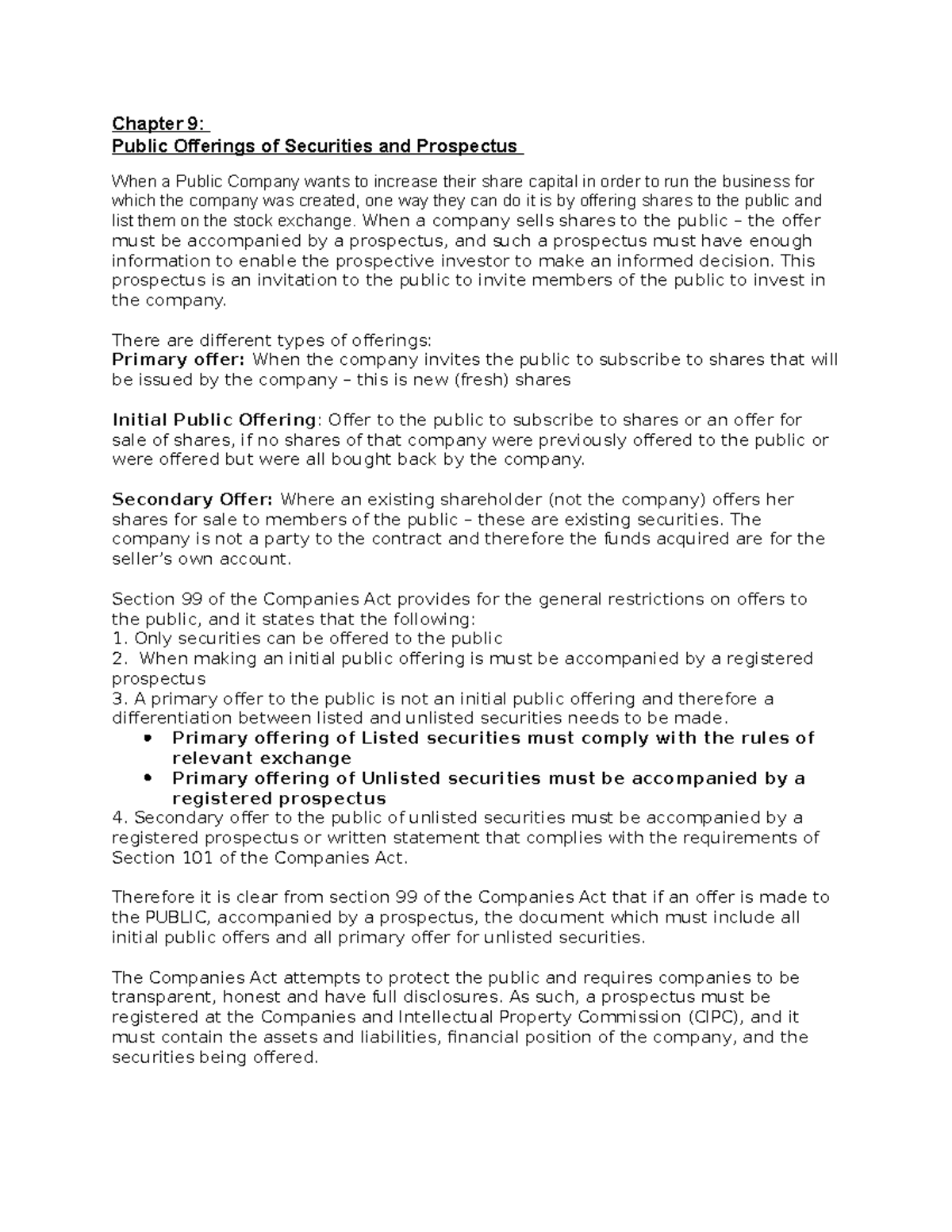 Chapter 9- Public Offerings and Prospectus - Chapter 9: Public ...
