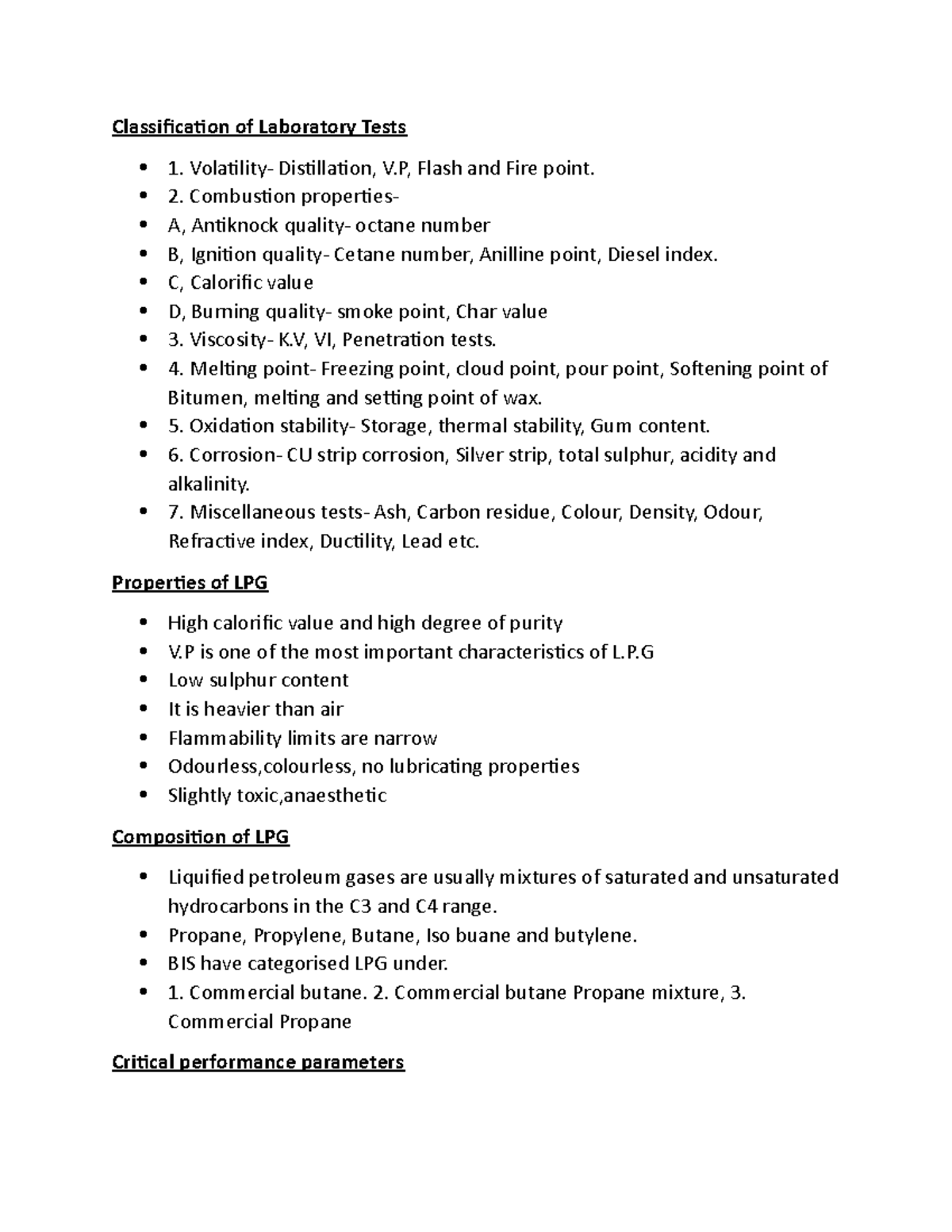 Test methods for LPG - Lecture notes - Classification of Laboratory ...