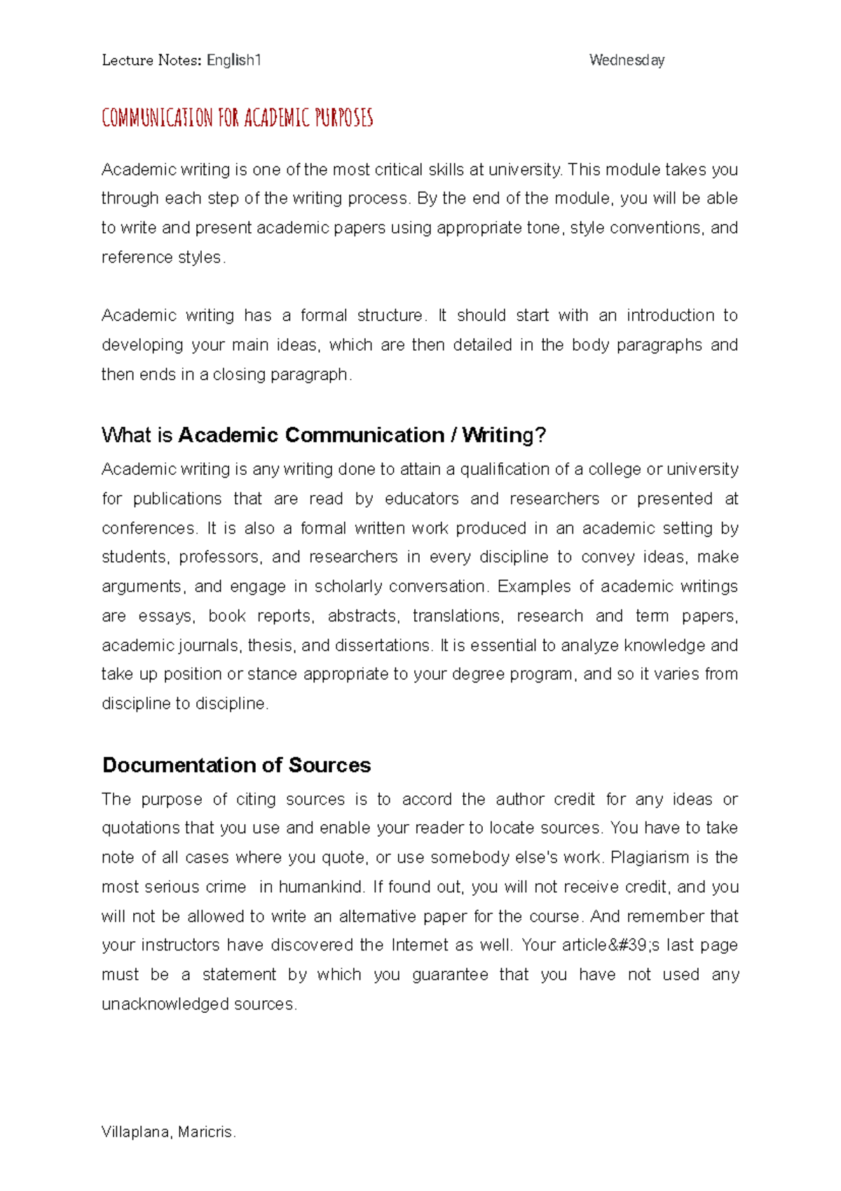 Communication for Academic Purposes(Week5 Lecture Notes) - Lecture ...