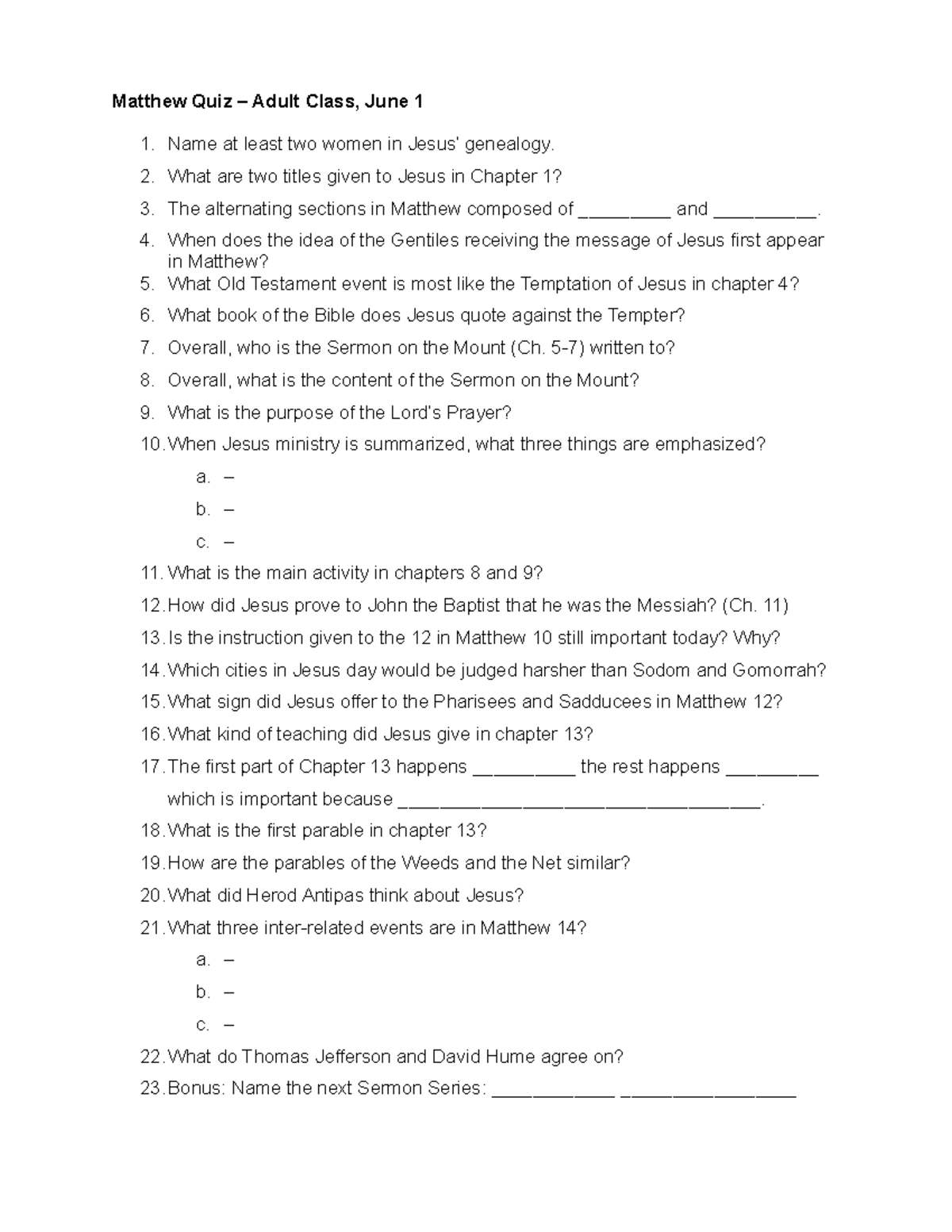 9-matthew-quiz - Sorry bout that - Matthew Quiz – Adult Class, June 1 ...