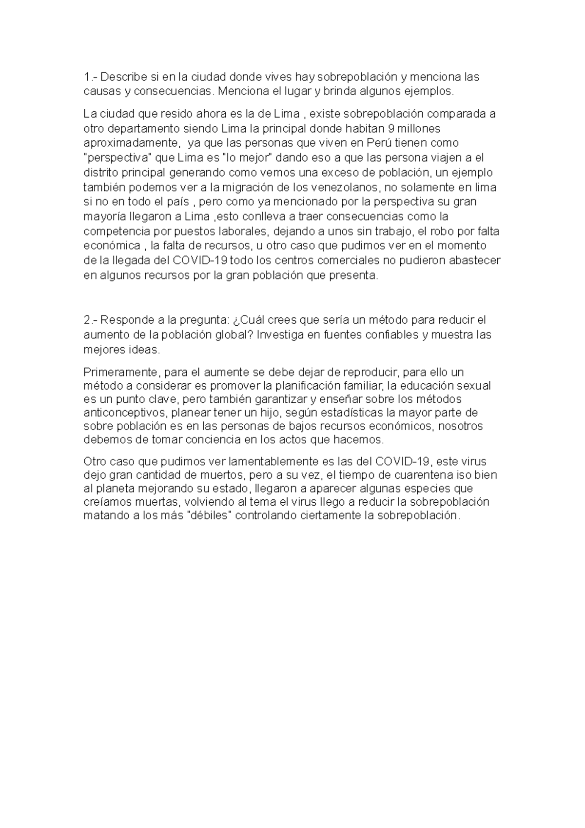 Tarea S 06 - fdsfds - 1.- Describe si en la ciudad donde vives hay sobrepoblación y menciona las ...