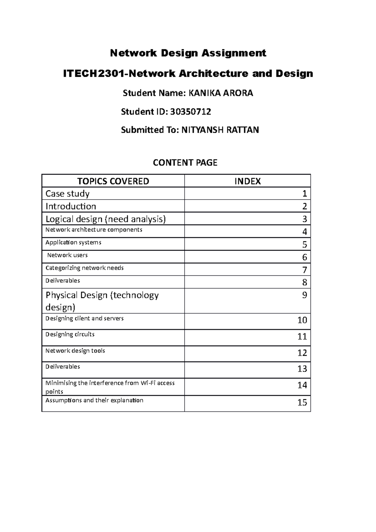 2301 Assignment 2 Lecture Notes 1 Network Design Assignment Itech2301 Network Architecture