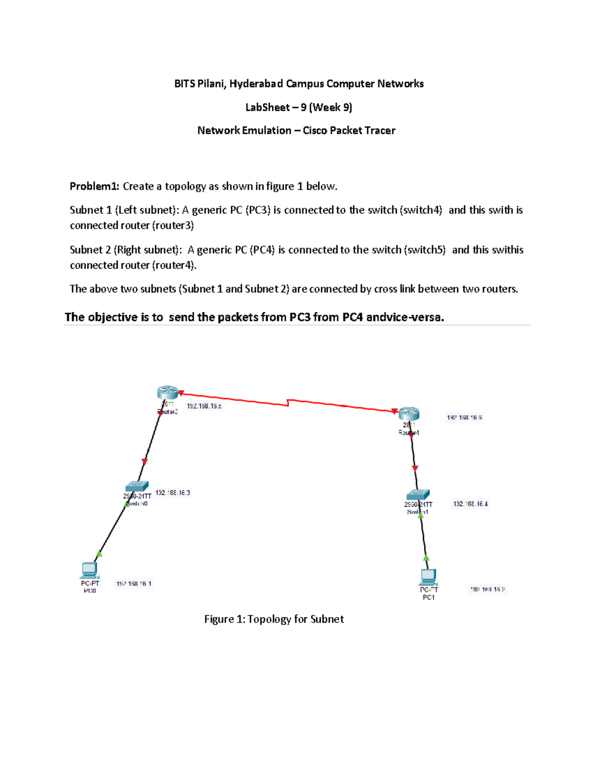 Lab Sheet 9 Cisco Subnet - Computer Networks - BITS Pilani - Studocu