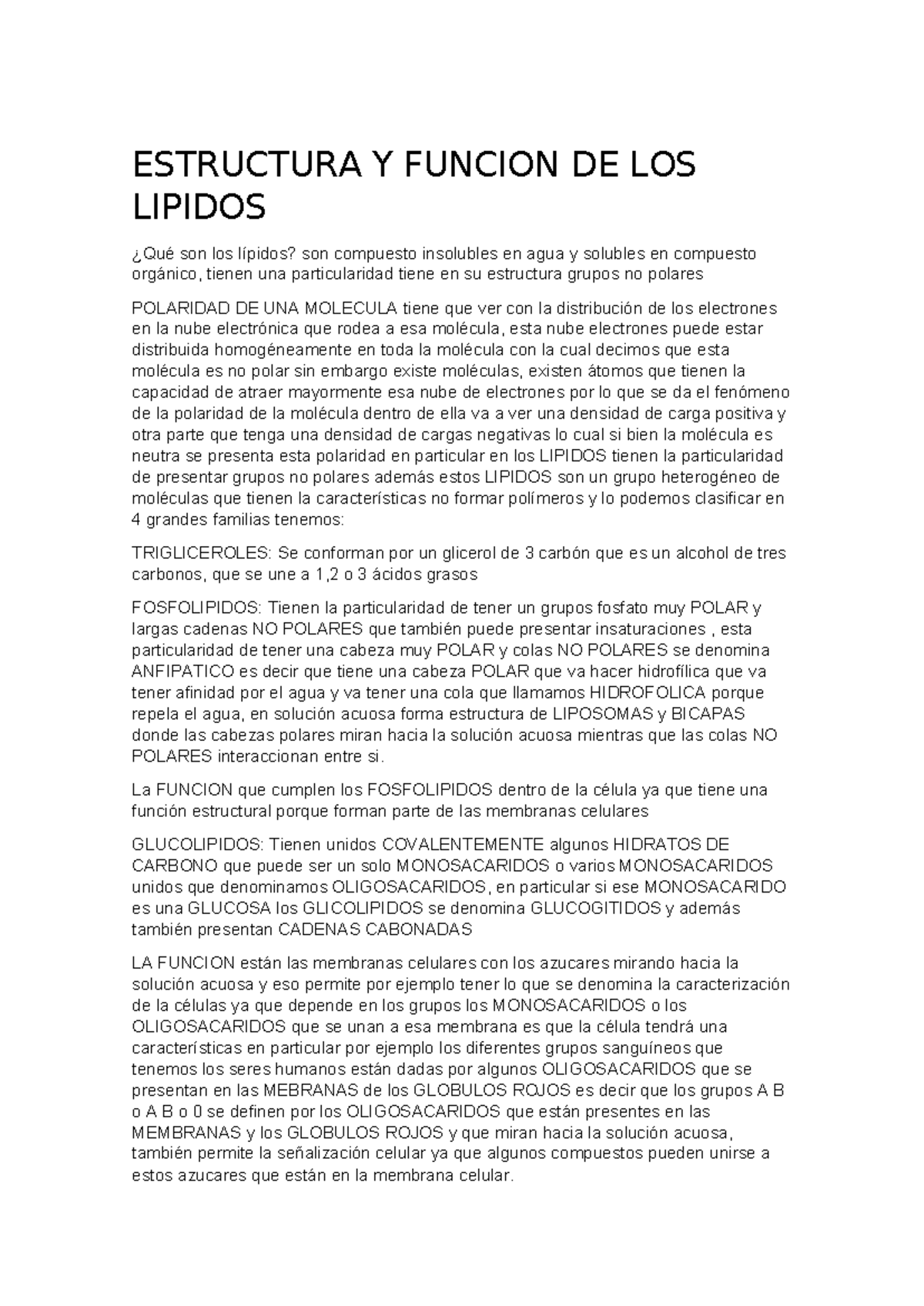 Estructura Y Funcion DE LOS Lipidos - ESTRUCTURA Y FUNCION DE LOS LIPIDOS ¿Qué son los lípidos ...