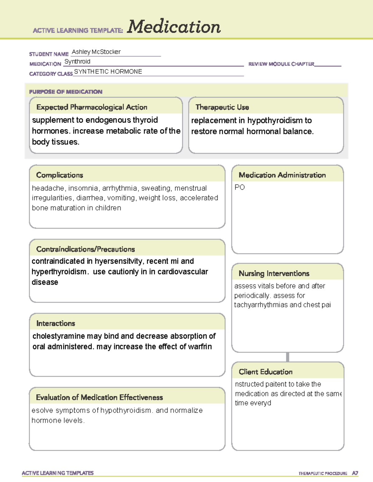 Synthroid - Syntrhroid med card - Ashley McStocker Synthroid SYNTHETIC ...