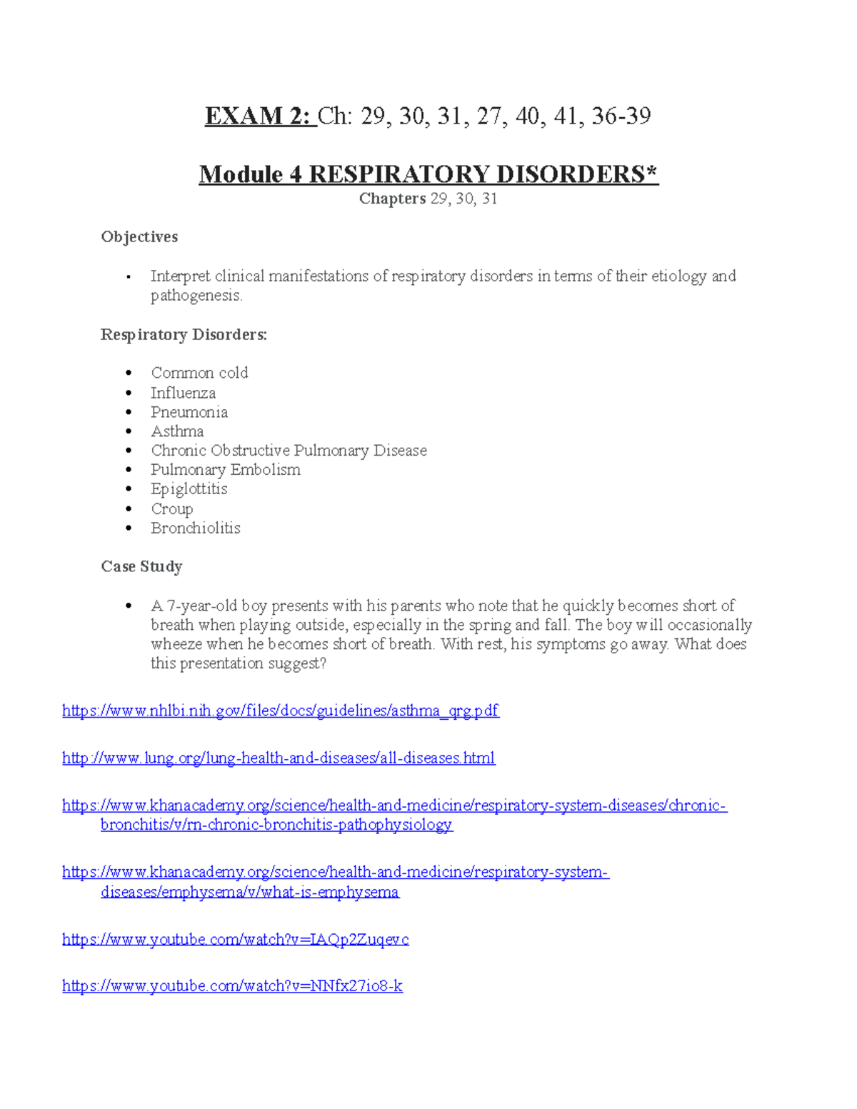 Patho EXAM 2 Outline - EXAM 2: Ch: 29, 30, 31, 27, 40, 41, 36- Module 4 ...