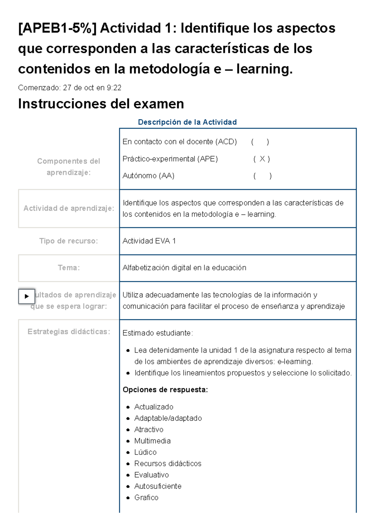 Examen [APEB 1-5%] Actividad 1 Identifique los aspectos que ...
