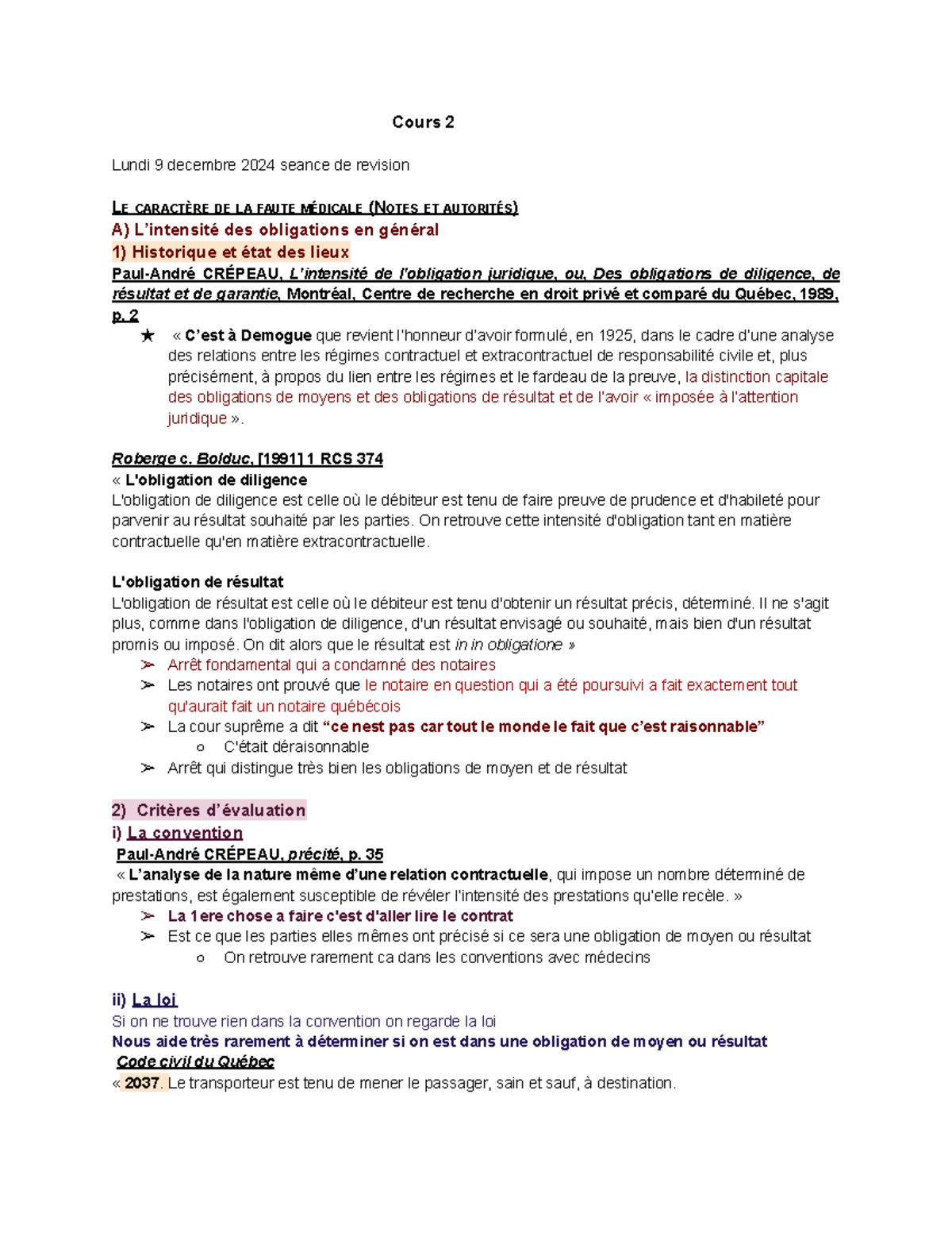 Cours 2 profess - patrice deslauriers - Cours 2 Lundi 9 decembre 2024 seance de revision LE ...