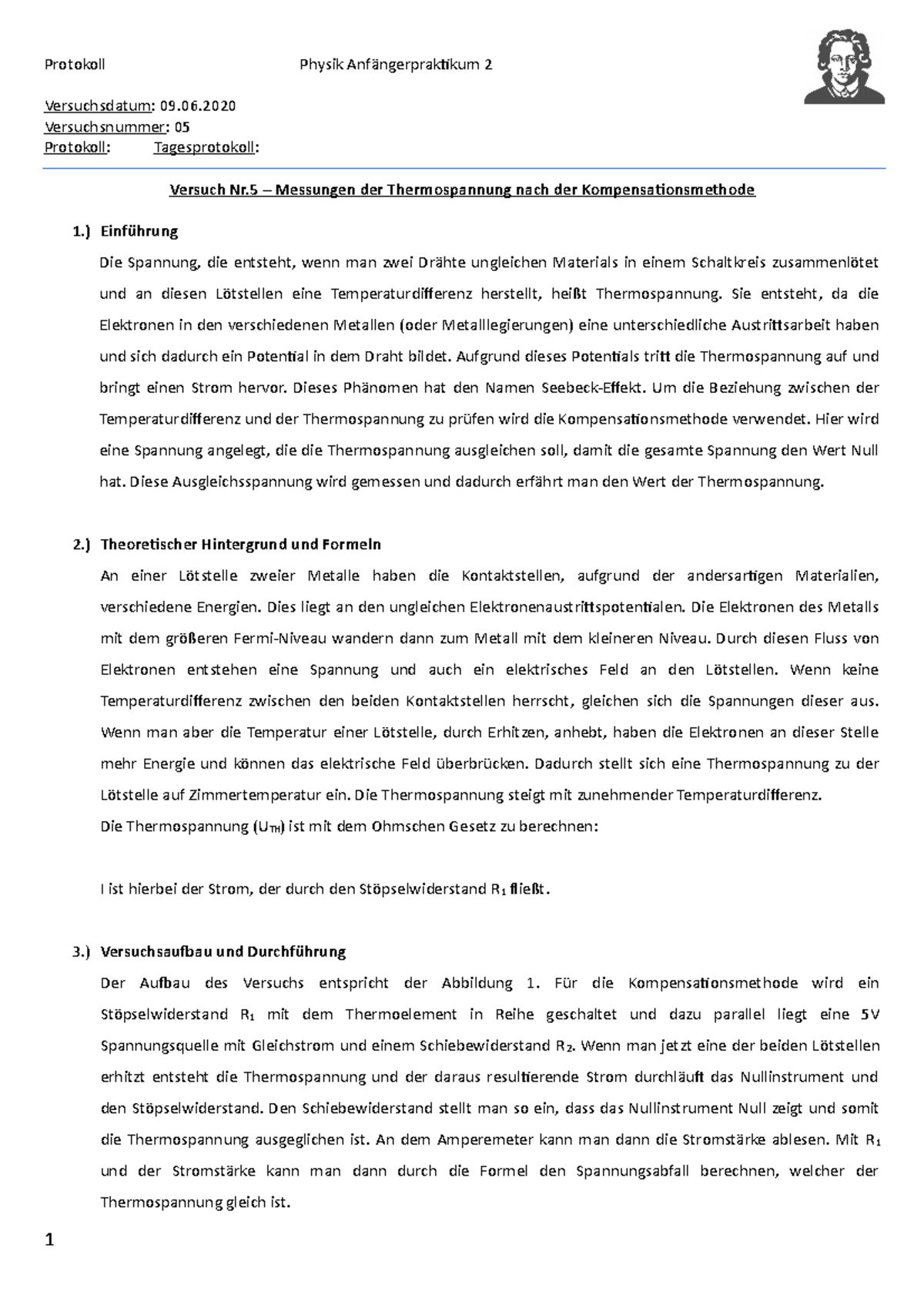 Protokoll 05 Anfängerpraktikum Physik 2 - Versuchsdatum: 09 ...