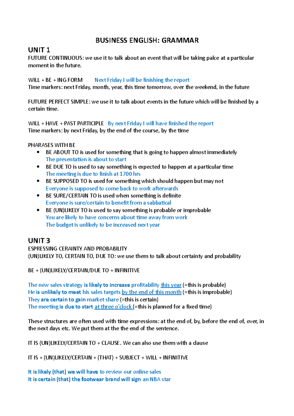 Business English Grammar - BUSINESS ENGLISH: GRAMMAR UNIT 1 FUTURE ...