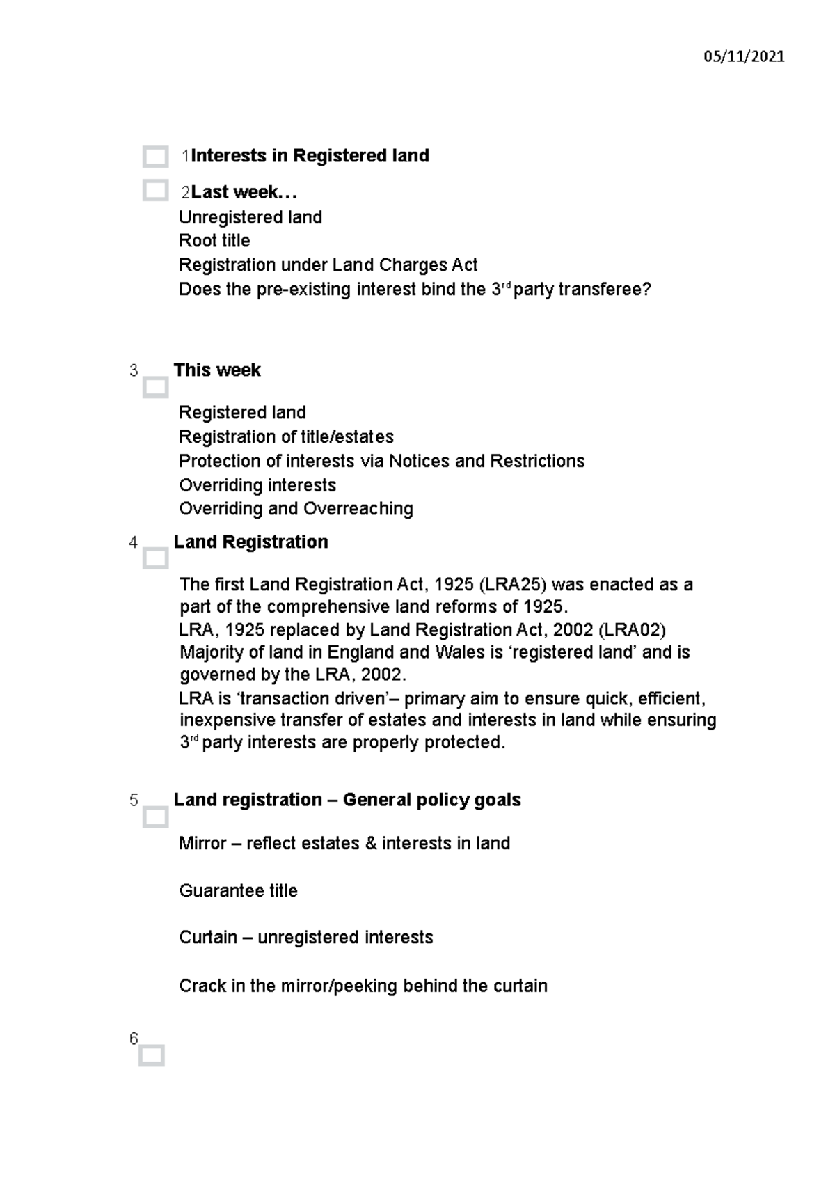 Registered Land - Lecture notes - SOAS University of London - Studocu
