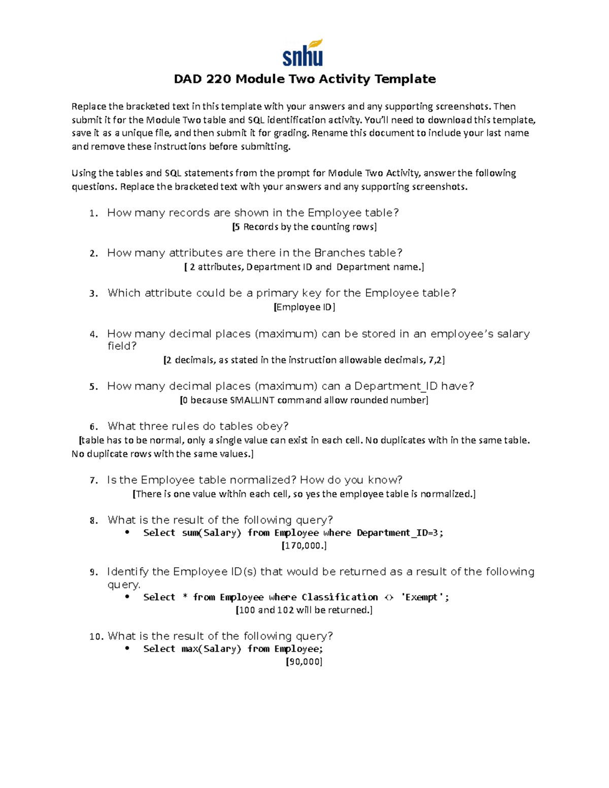 DAD 220 Module Two Activity Template - DAD-220 - SNHU - Studocu
