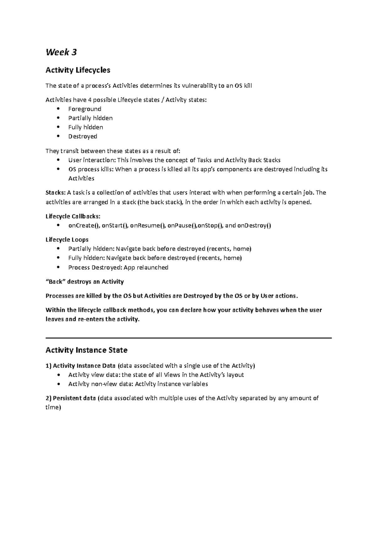 2081 Notes - Week 3 Activity Lifecycles The state of a process’s ...