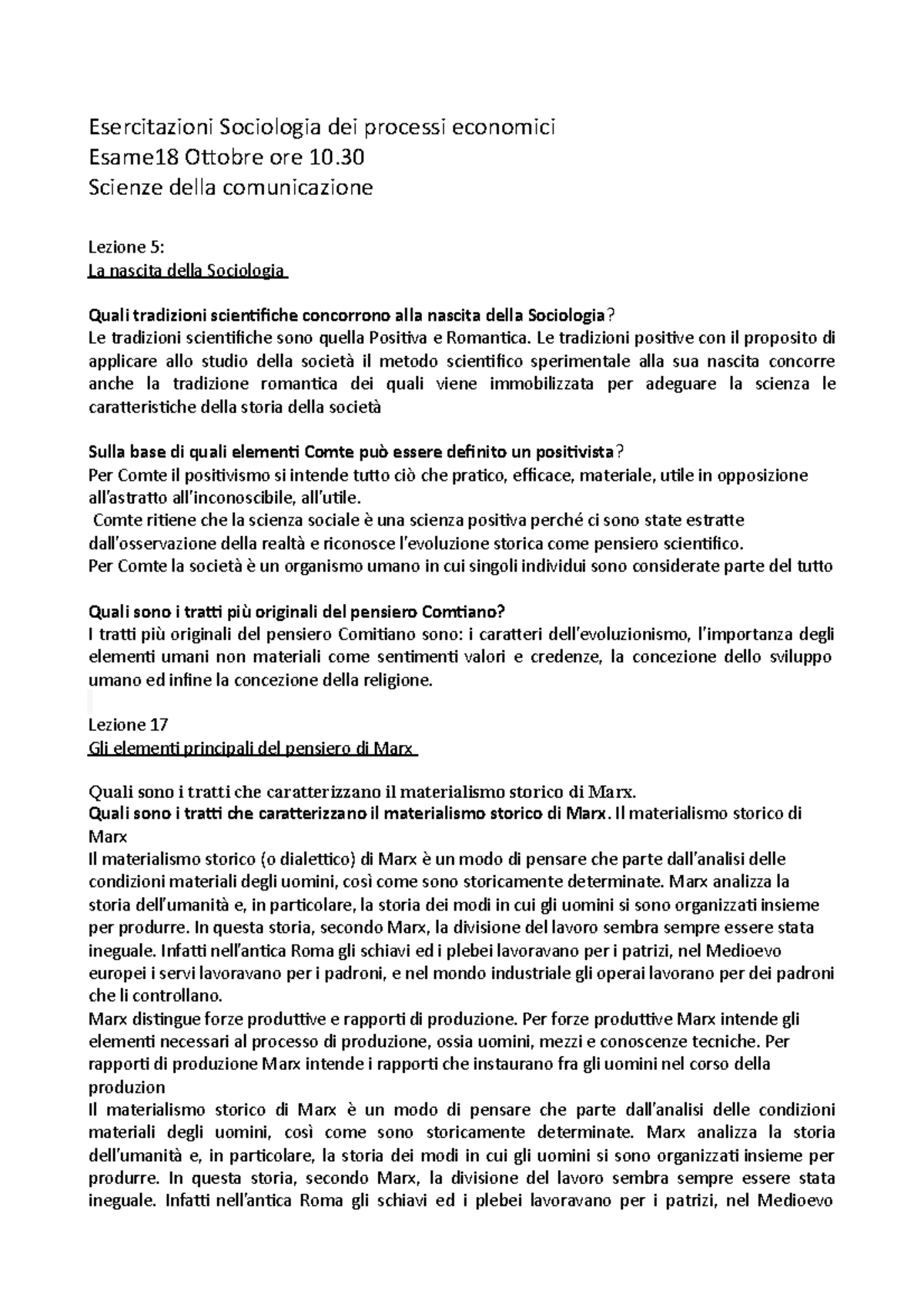 Esercitazioni Sociologia dei processi economici - Scienze della ...