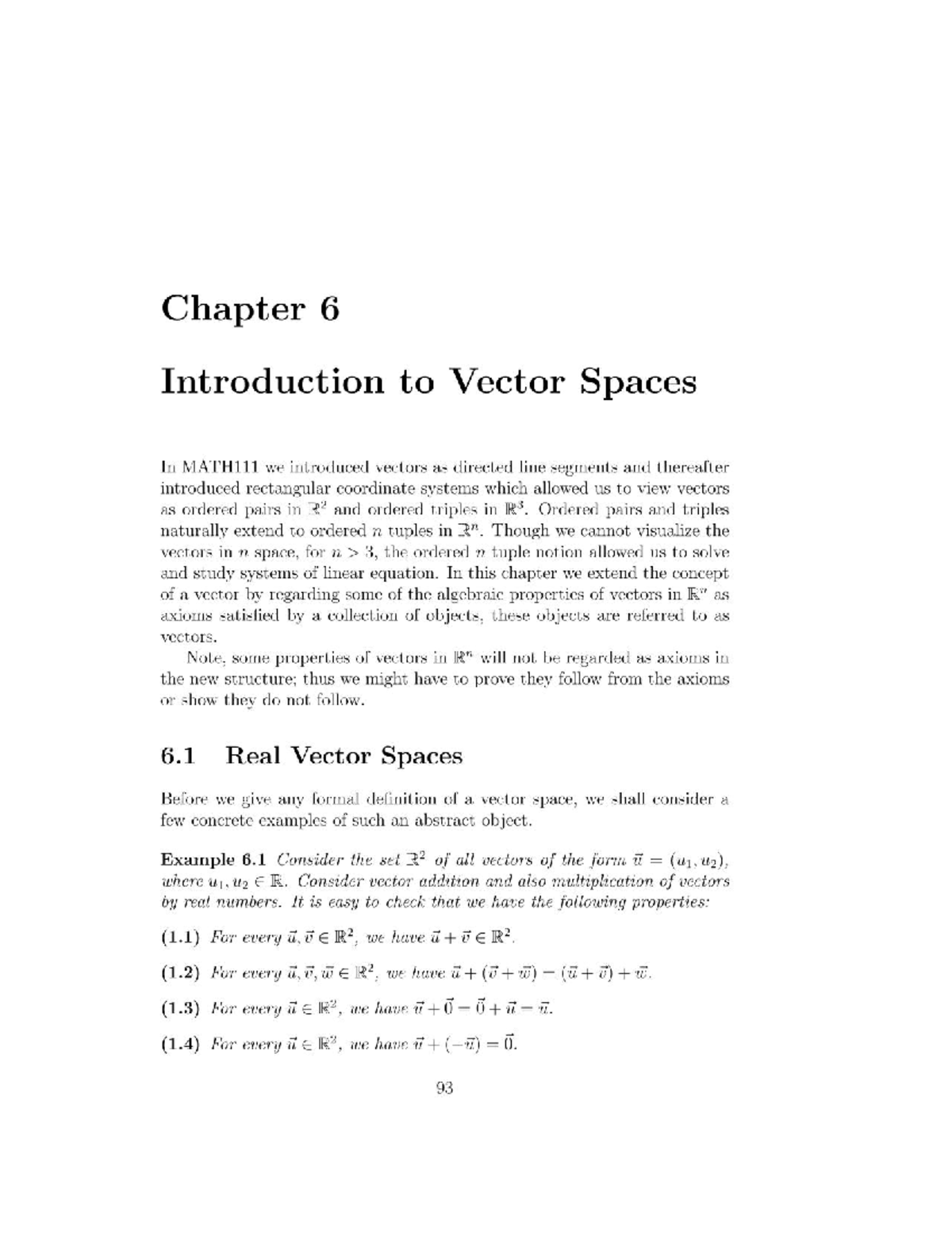 Algebra CH 6 - Introduction to Vector Spaces - Chapter 6 Introduction to Vector Spaces In we ...