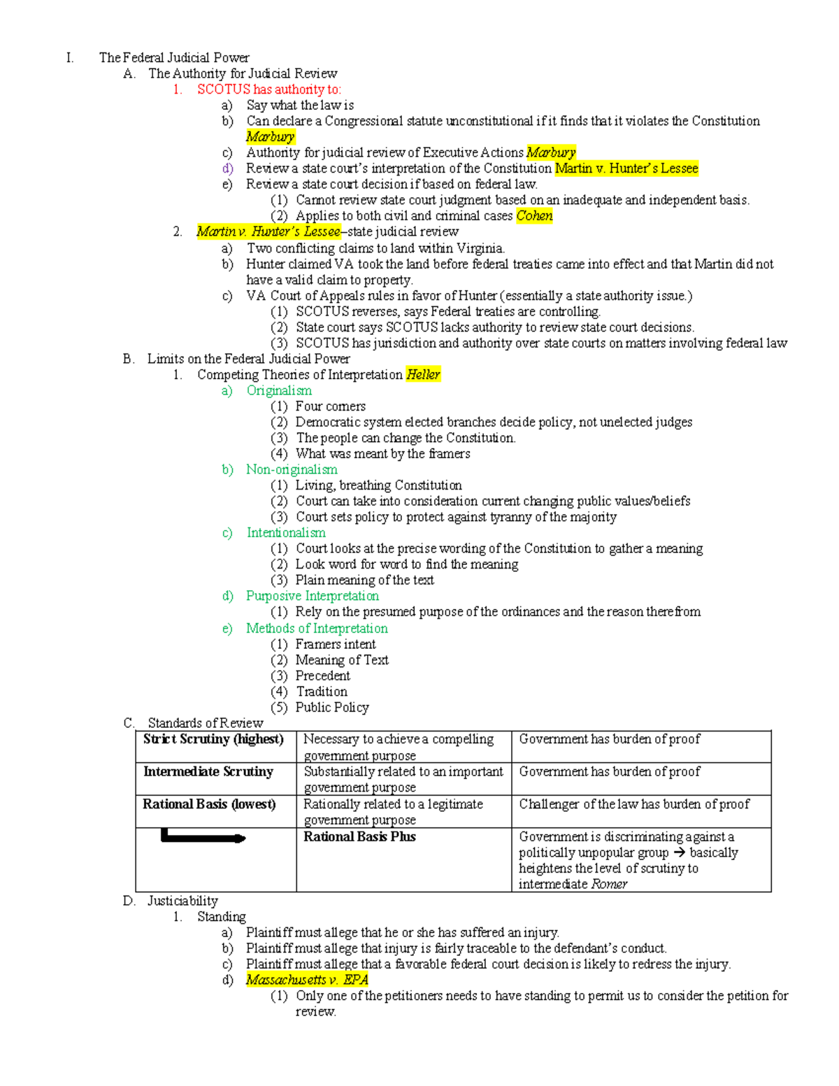 Outline Shell - I. The Federal Judicial Power A. The Authority for ...