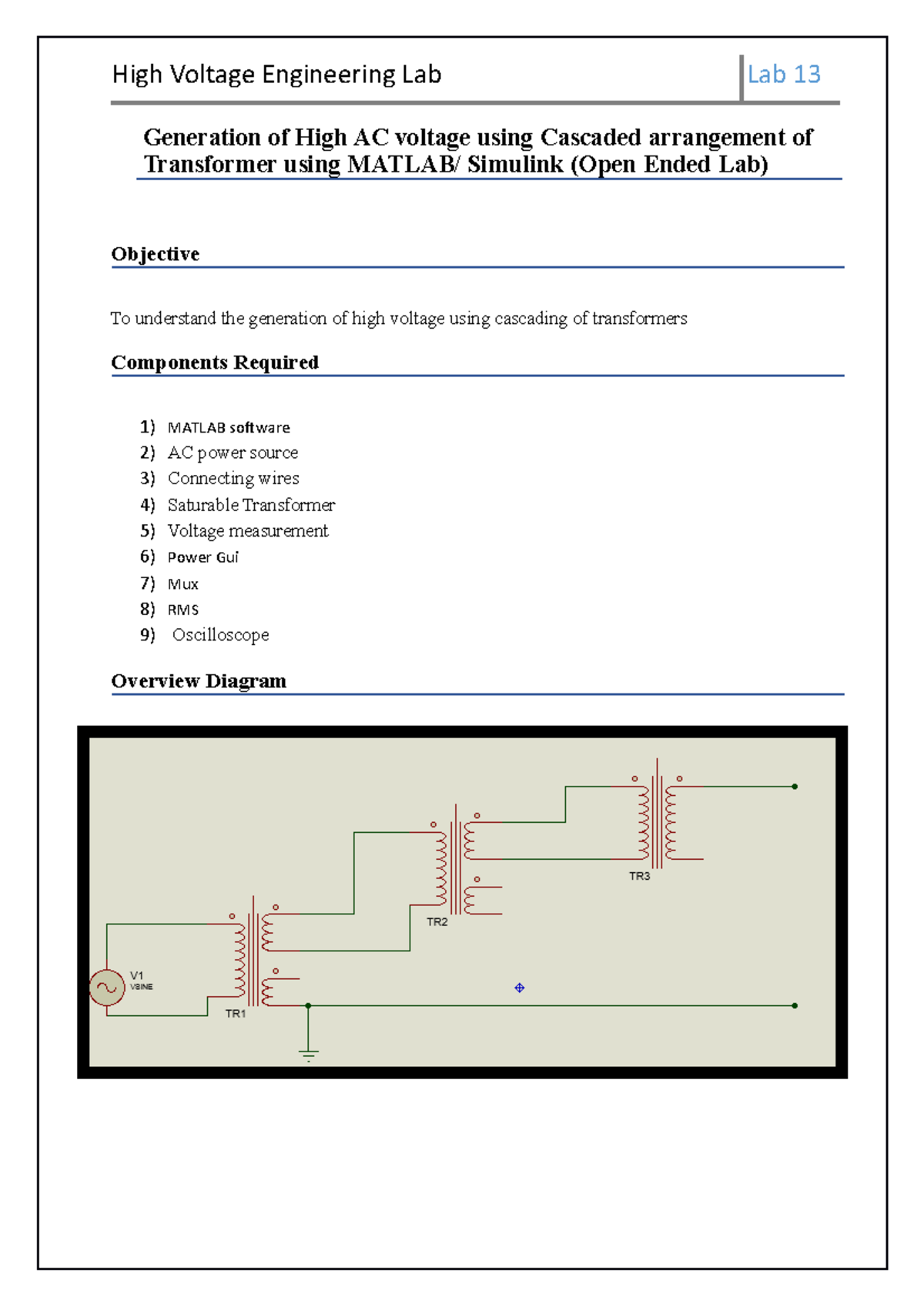 My Lab13 HV updated - The Given document is the high voltage lab manual performed at the high ...