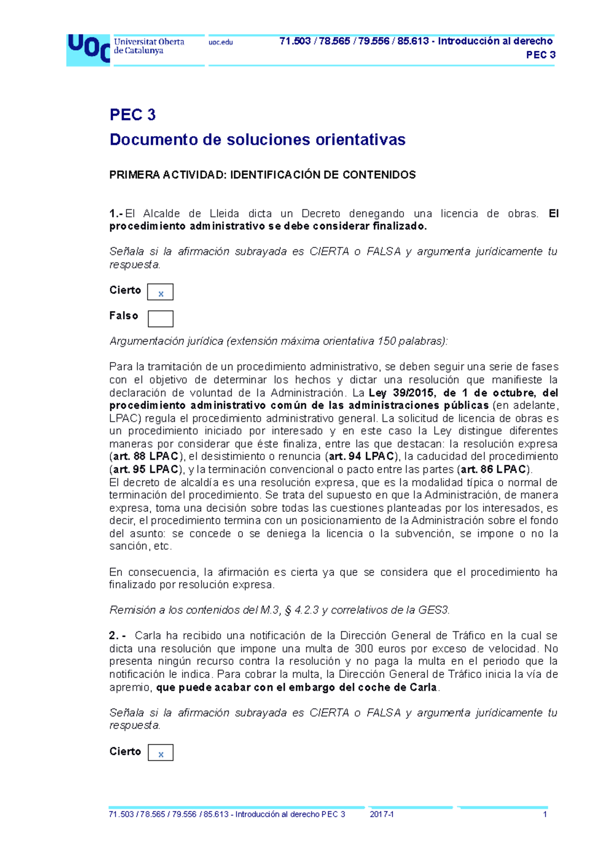 PEC3 SOL - Solución PEC 3 - PEC 3 Documento de soluciones orientativas PRIMERA ACTIVIDAD: - Studocu