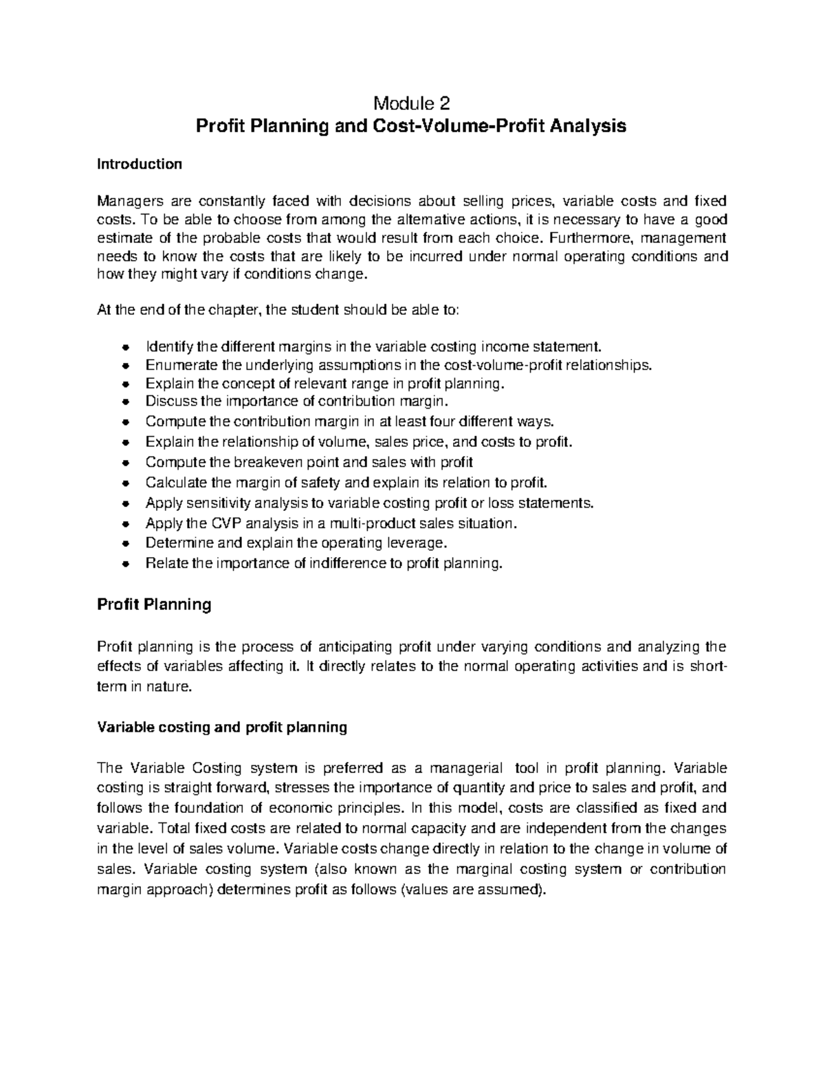Profit Planning And Cost Volume Profit Analysis Module 2 Profit profit-planning-and-cost-volume-profit-analysis-module-2-profit