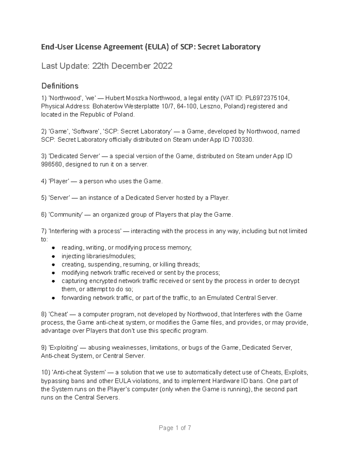 EULA - aña - End-User License Agreement (EULA) of SCP: Secret ...