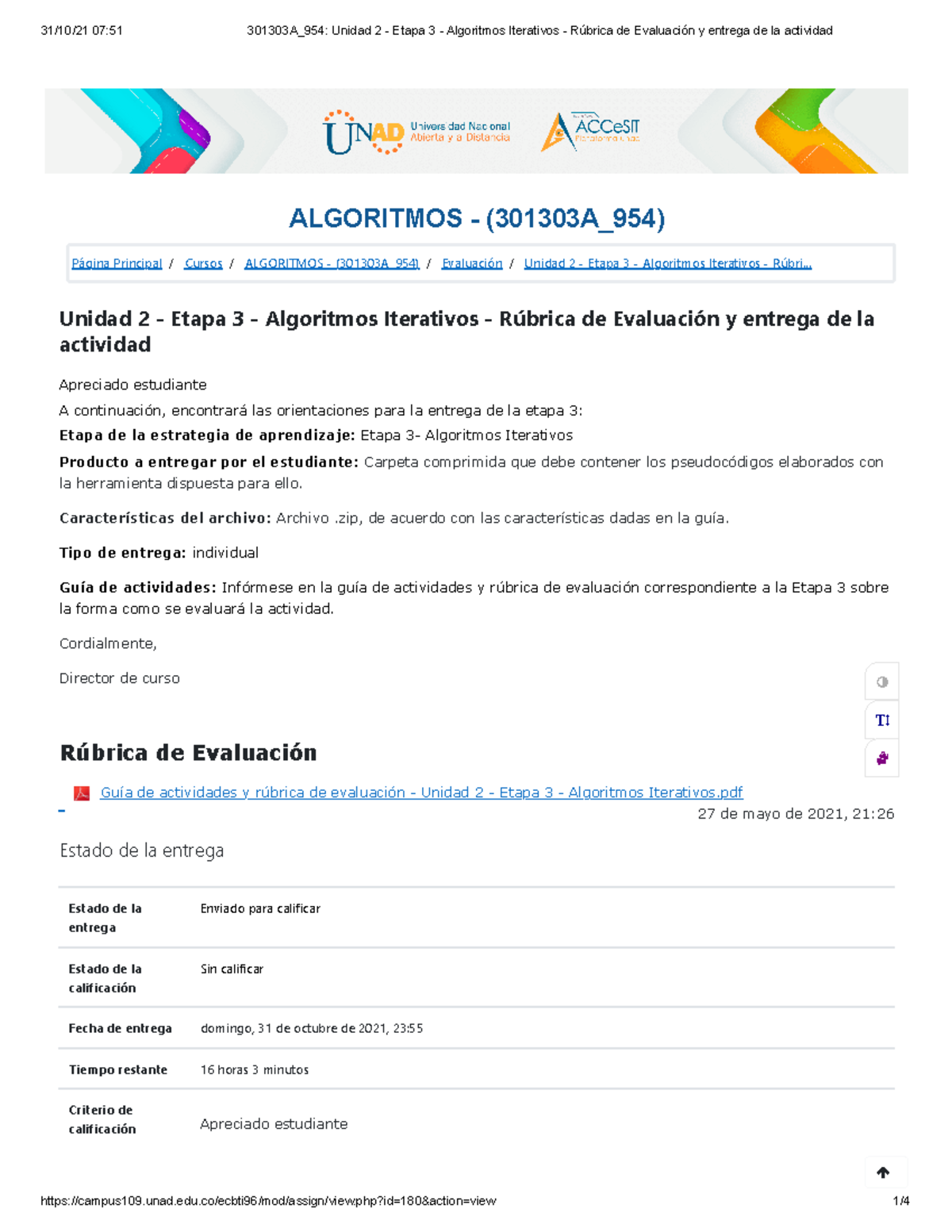 301303 A 954 Unidad 2 - Etapa 3 - Algoritmos Iterativos - Rúbrica de ...