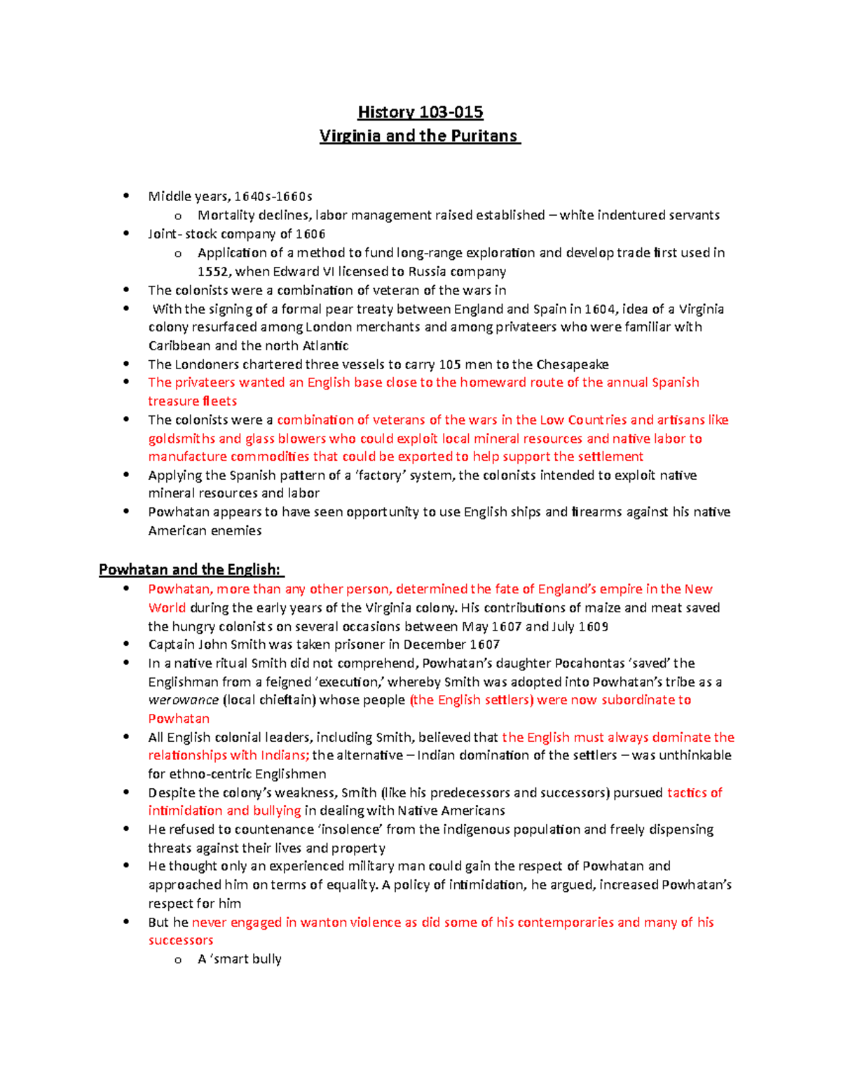 Virginia and the Puritans - History 103- Virginia and the Puritans ...