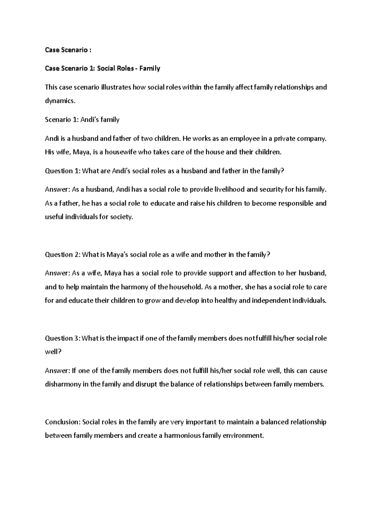 Social Roles - Family Case Scenario - Case Scenario : Case Scenario 1 ...