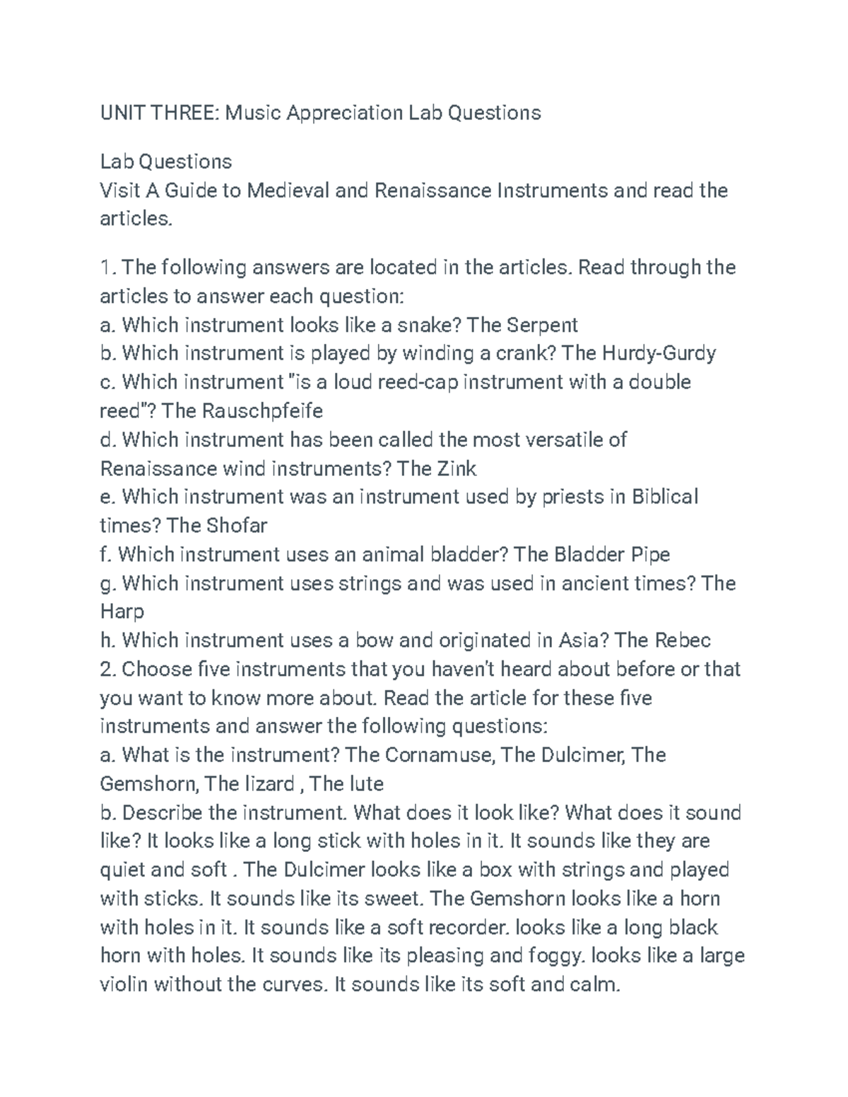 Unit 3 lab - chandler online academy - UNIT THREE: Music Appreciation ...