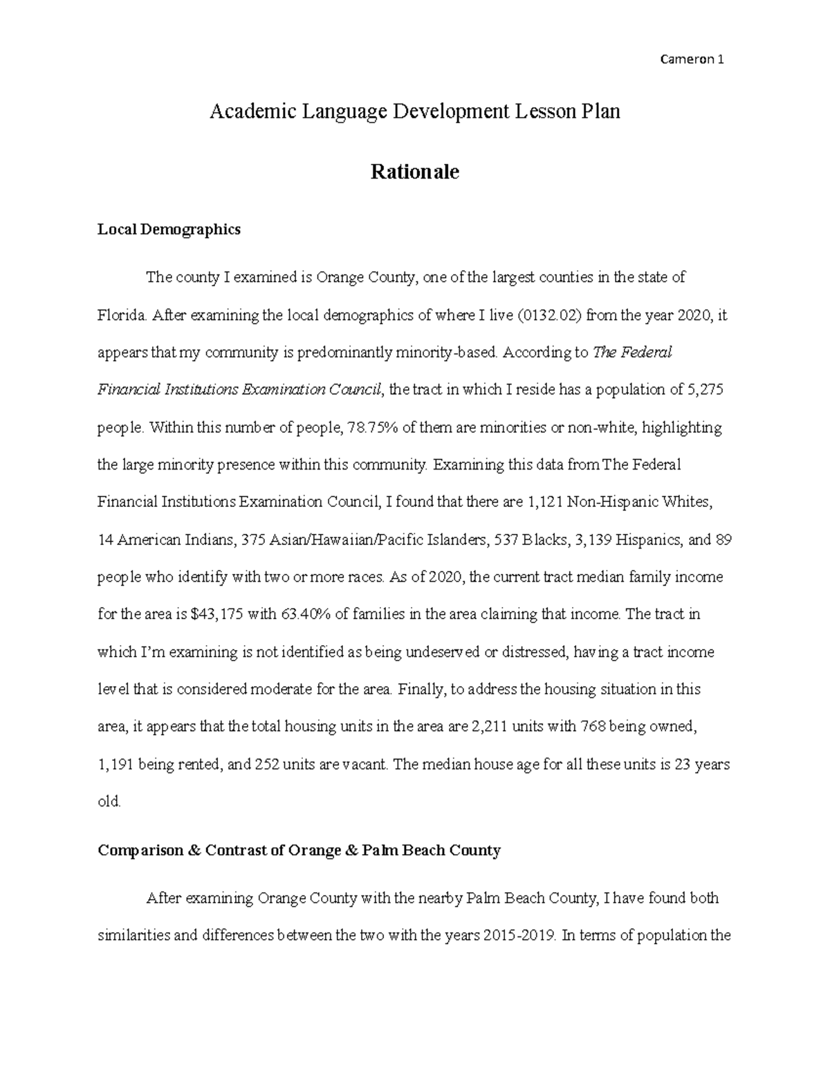 Academic Language Development Lesson Plan and Parent Involvement ...