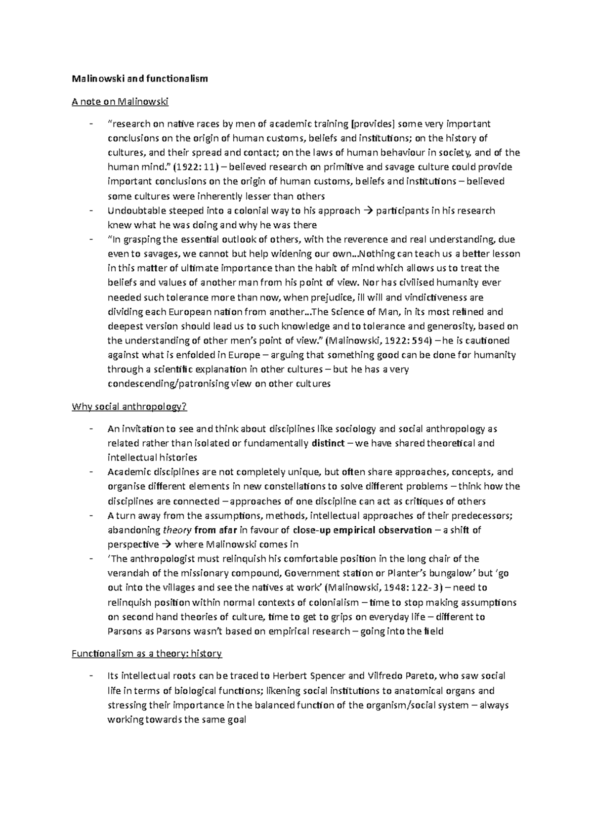 Lecture 4 Malinowski - Malinowski and functionalism A note on ...