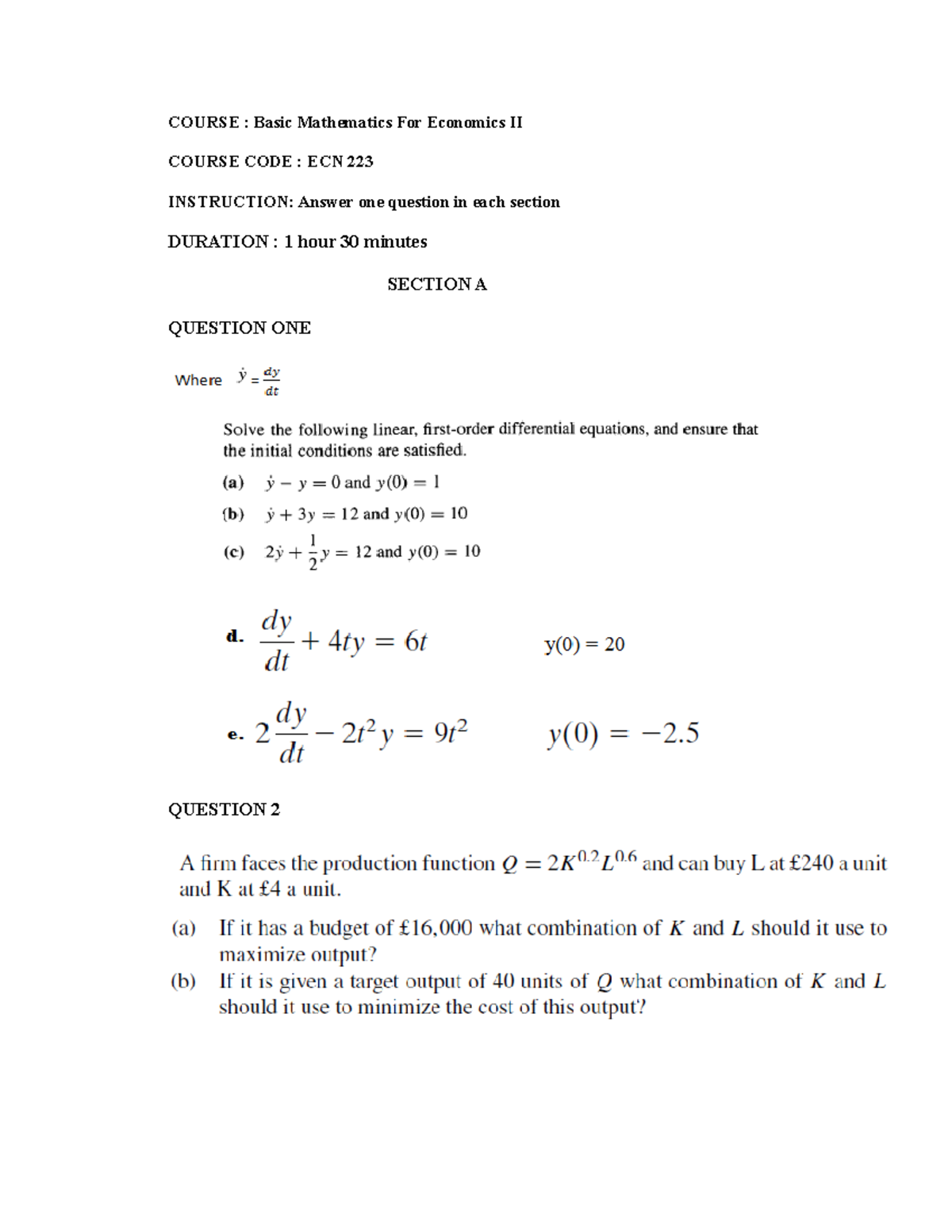 Ecomaths TEST - Mathematics for Economics - COURSE : Basic Mathematics ...
