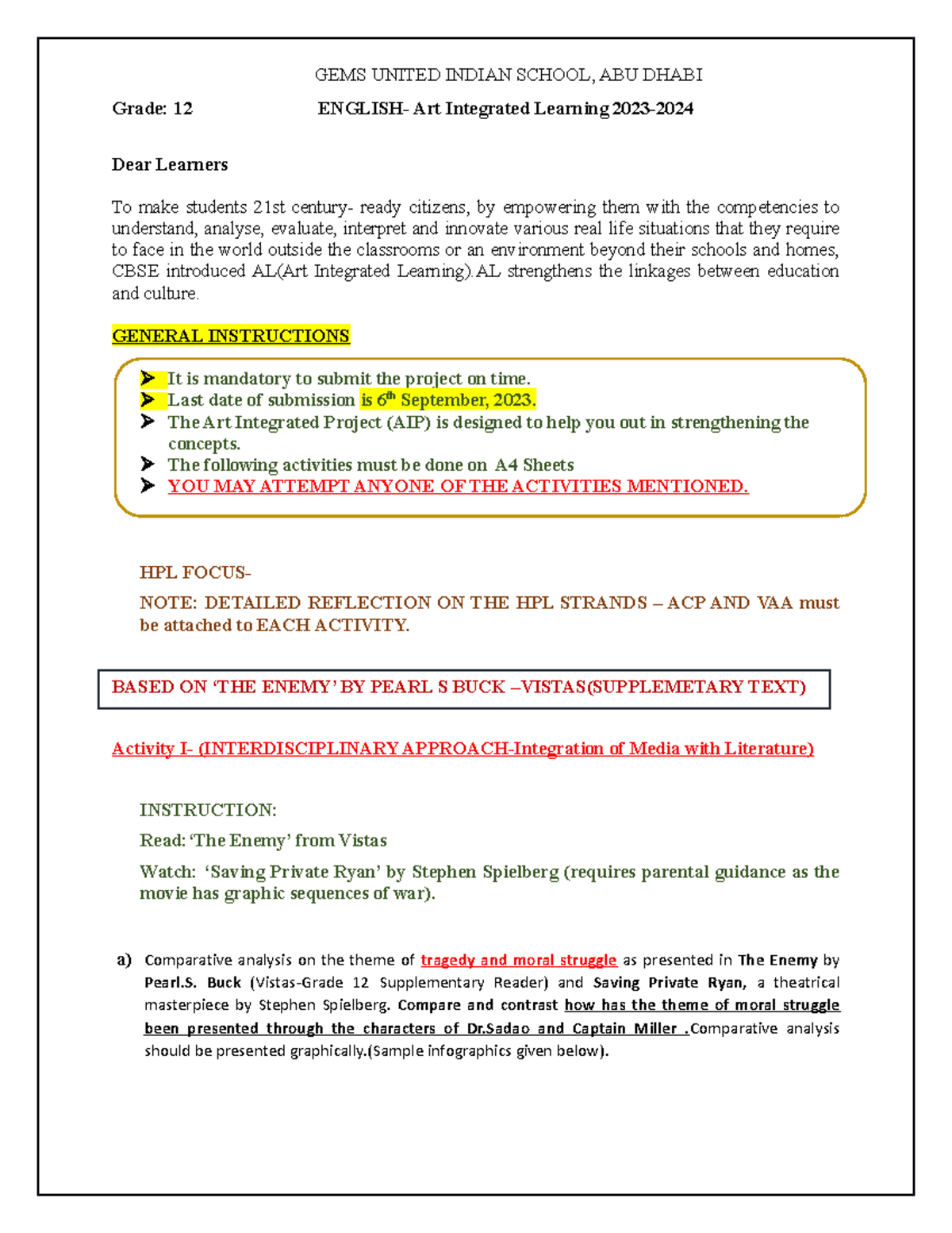 Grade 12 ART Integrated Project - GEMS UNITED INDIAN SCHOOL, ABU DHABI ...