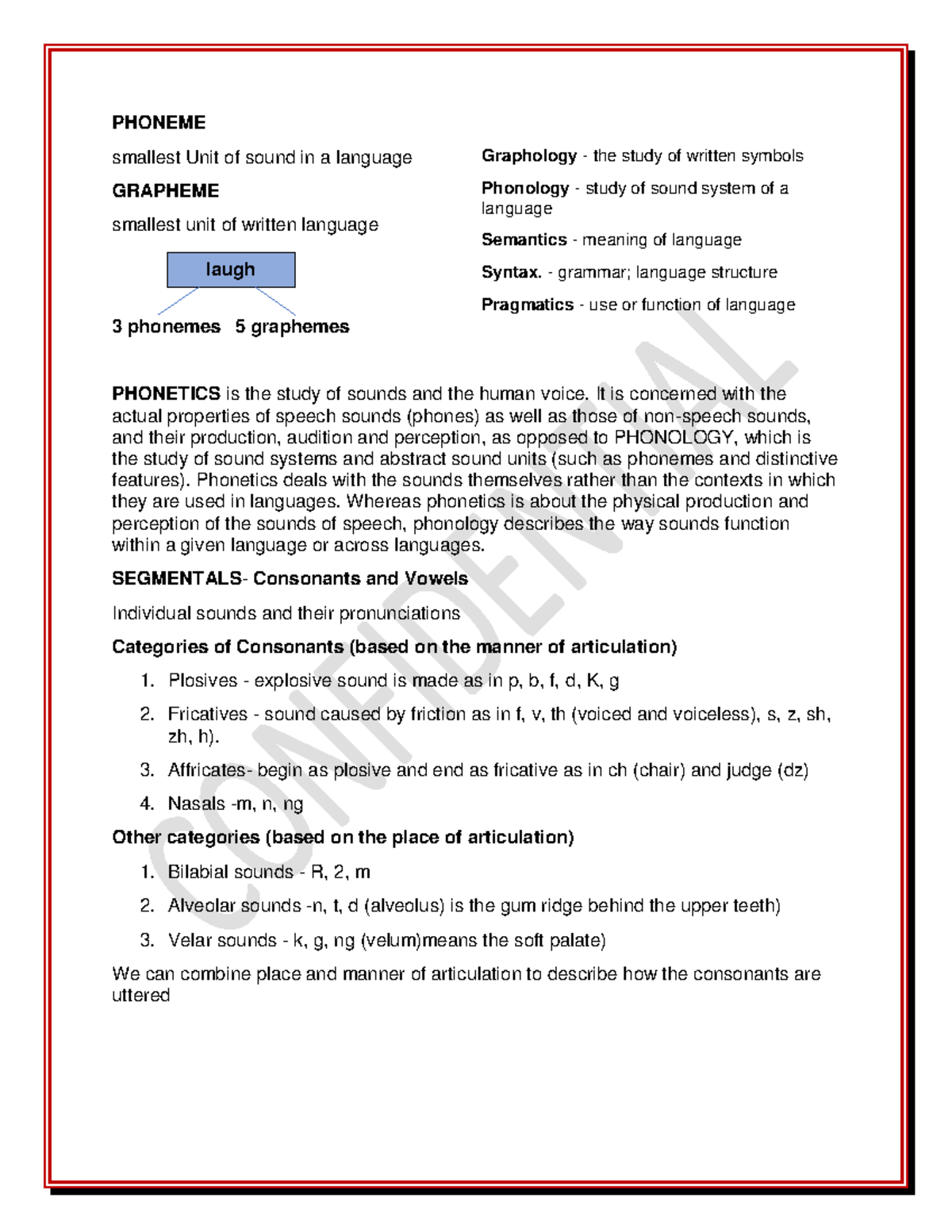 English - reviewer - PHONEME smallest Unit of sound in a language ...