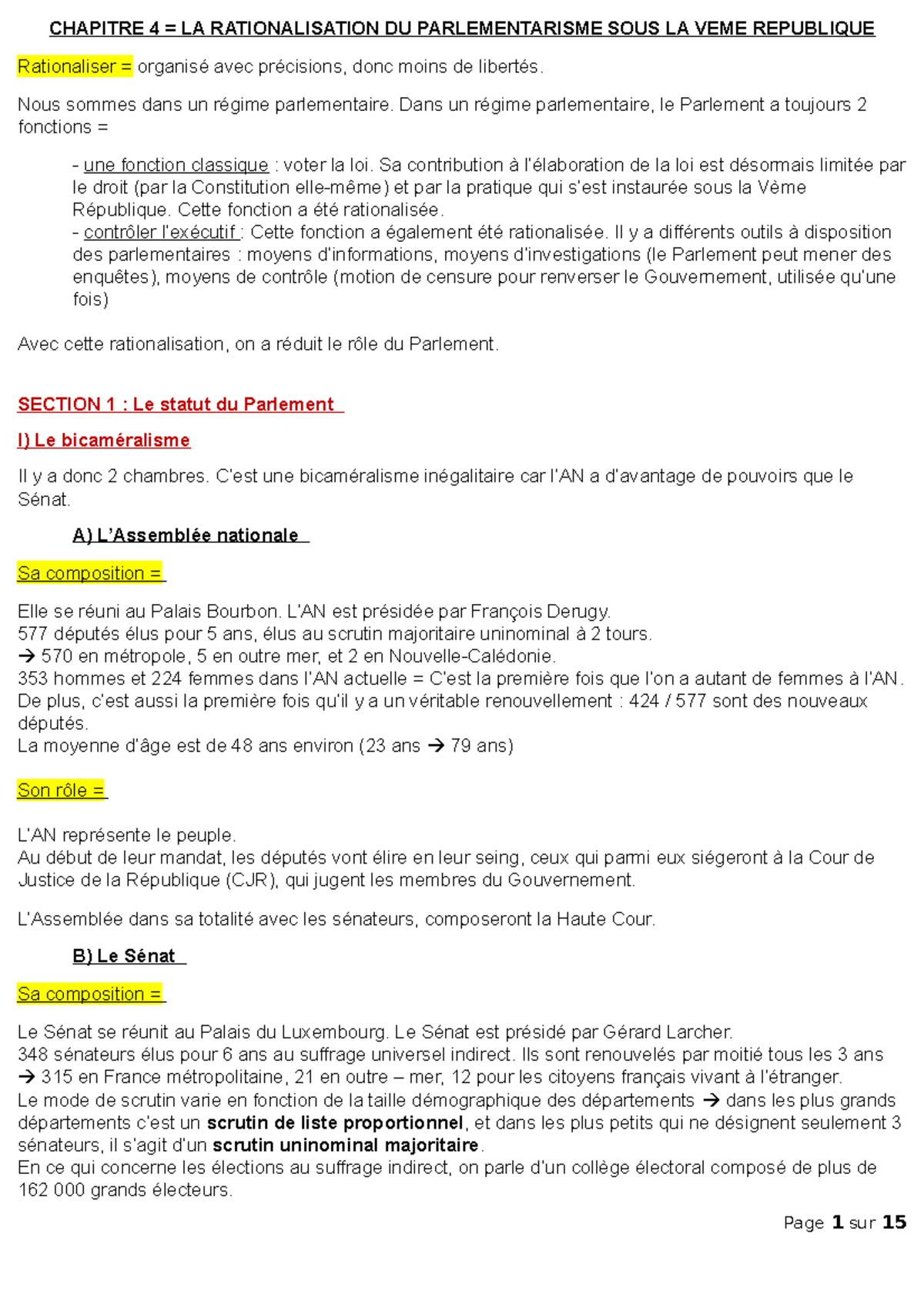 Chapitre 4 - CHAPITRE 4 = LA RATIONALISATION DU PARLEMENTARISME SOUS LA ...