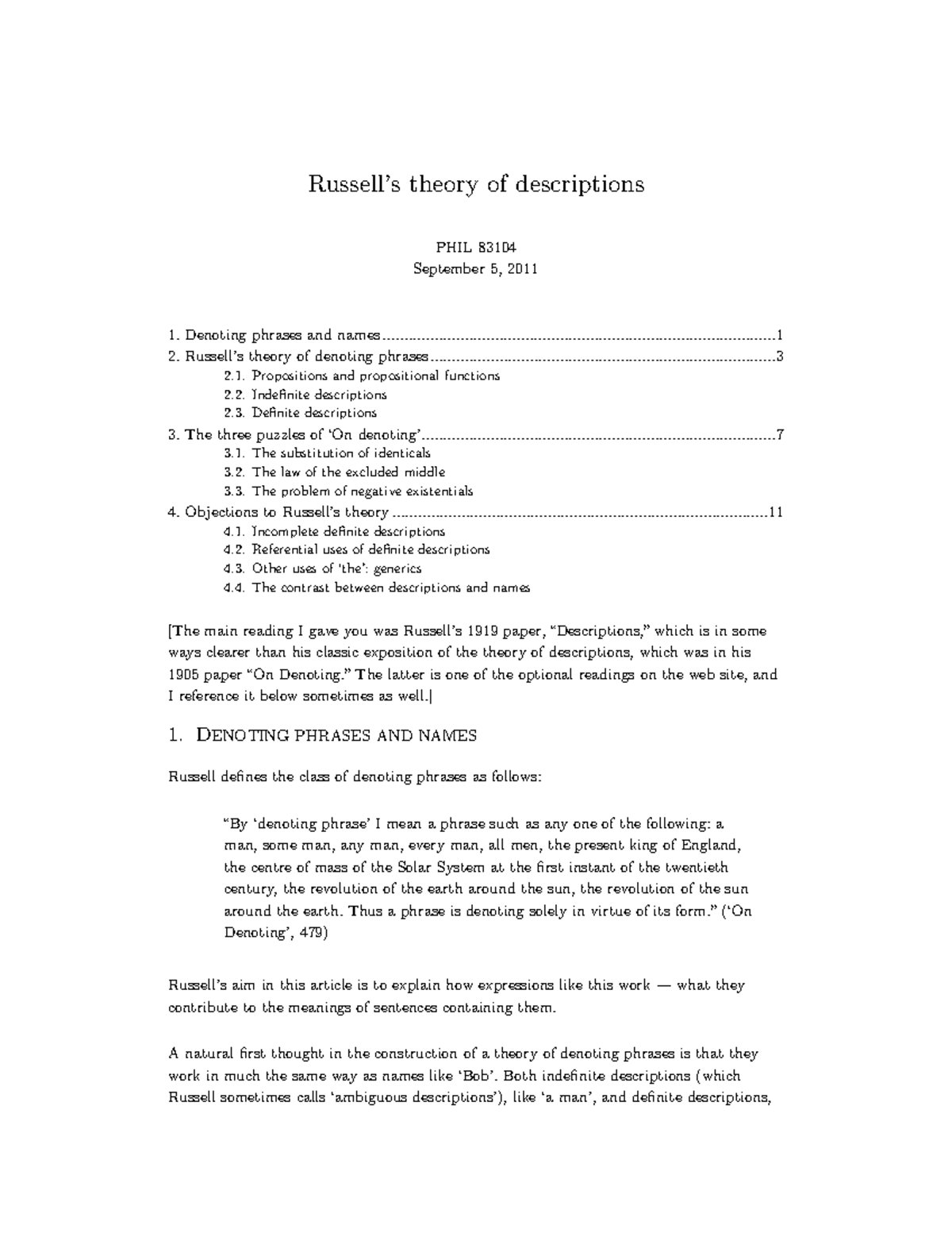 Russell-descriptions - Russell’s theory of descriptions PHIL 83104 ...