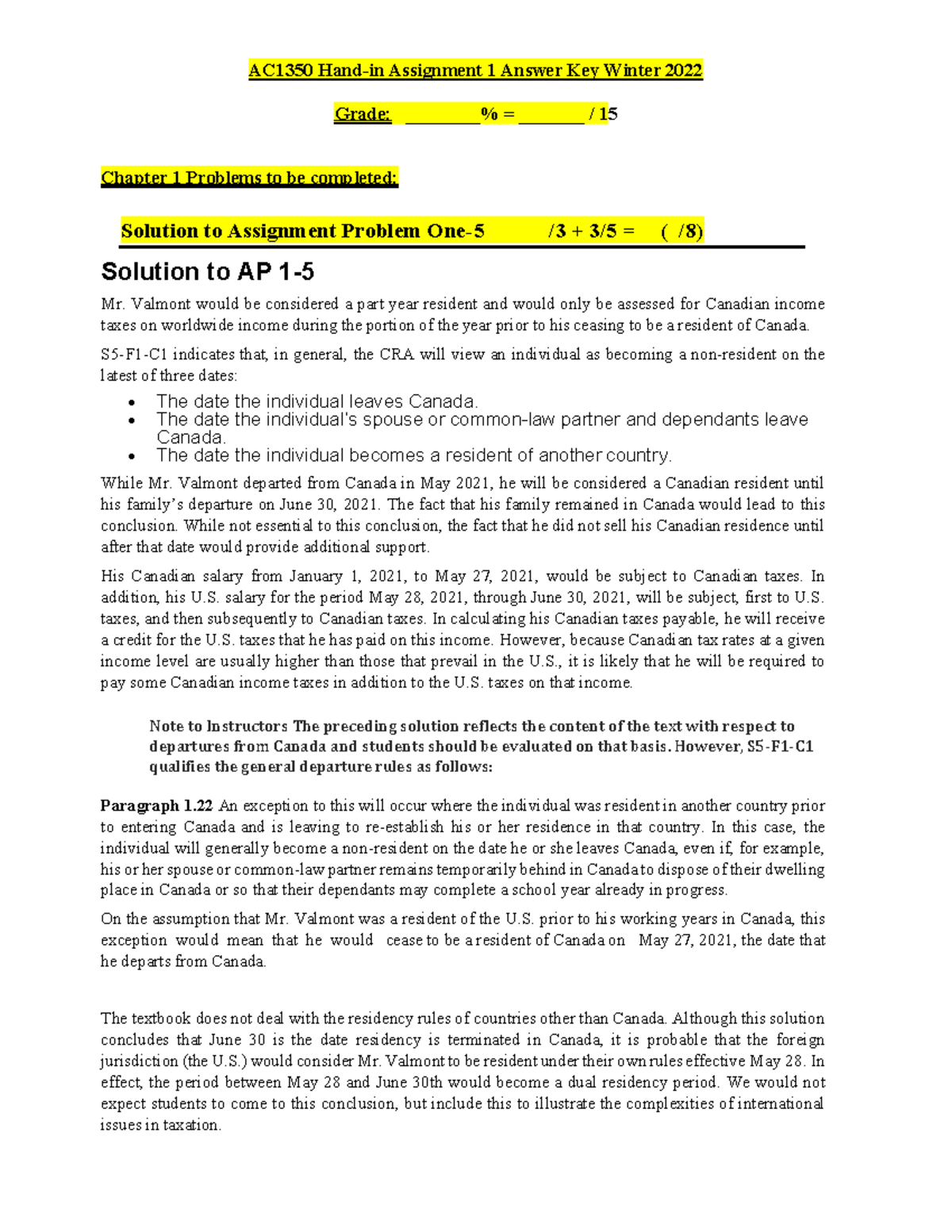 AC1350 Hand-in Assignment 1 Winter 2022 Answer Key Complete - AC1350 ...