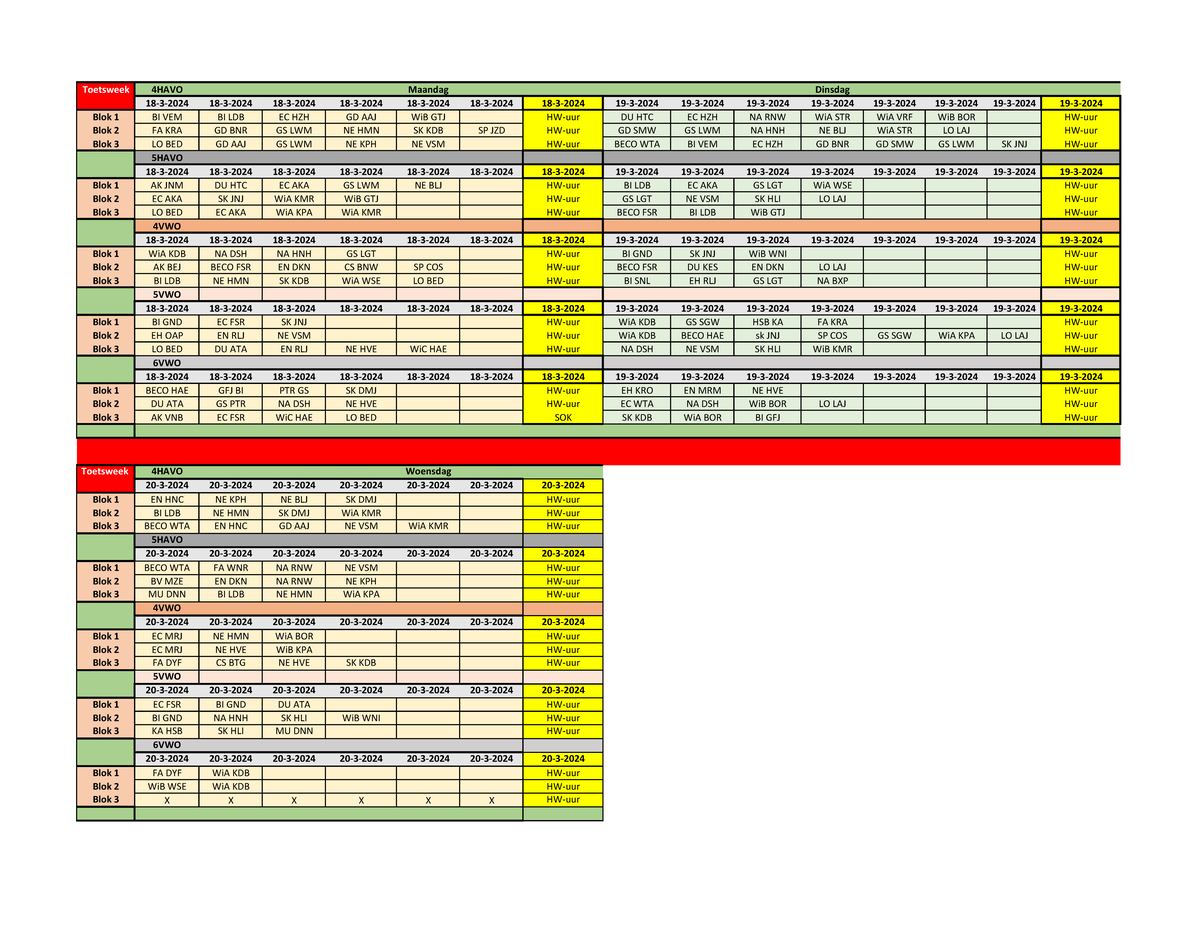Definitief rooster Keuzelessen 2023-2024 TW3 - Toetsweek 4HAVO Maandag ...
