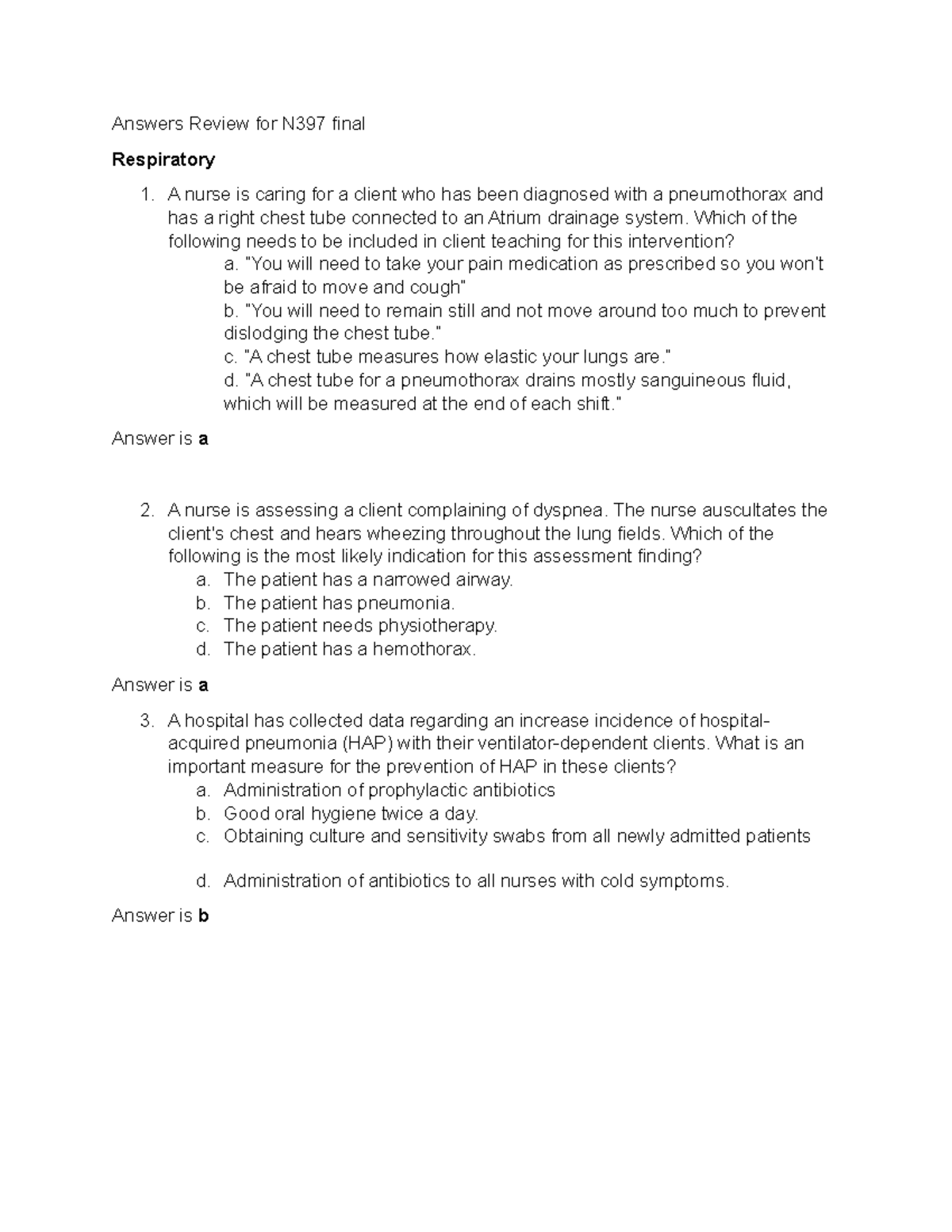 Questions Review for N397 final with answers - Answers Review for N397 ...