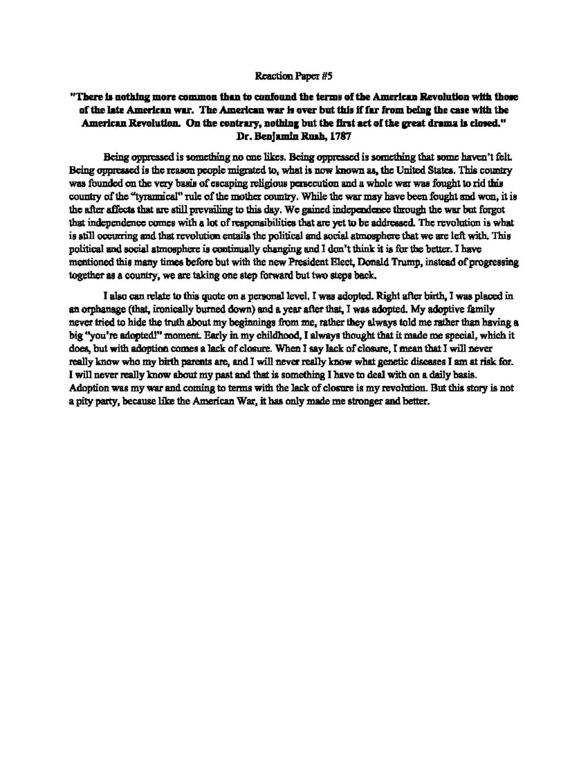 Reaction paper #5 - Grade: A+ - POL 5153 - UTSA - Studocu