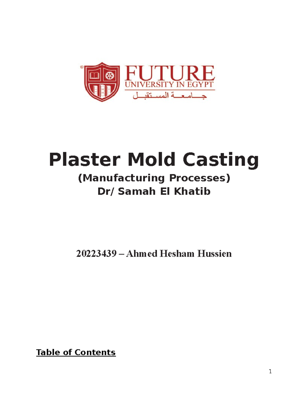 Report lab electronics(final) - Plaster Mold Casting (Manufacturing ...