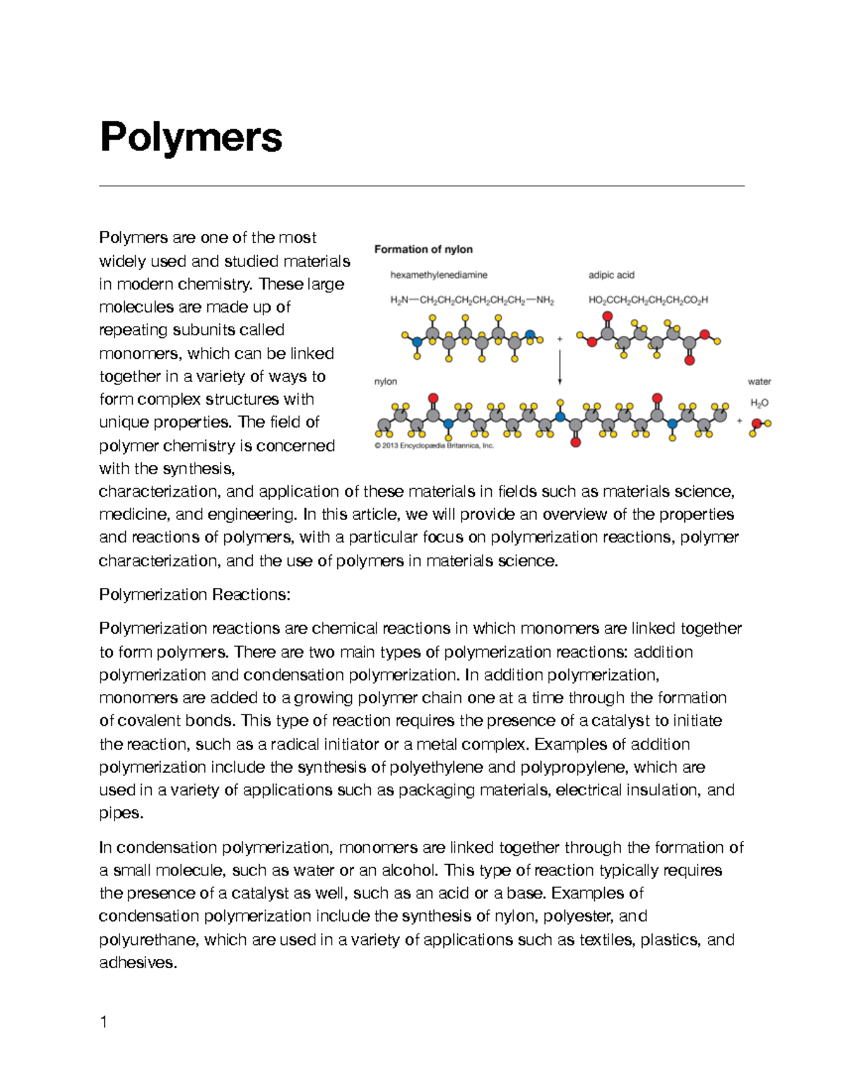 Polymers - Polymers Polymers are one of the most widely used and ...