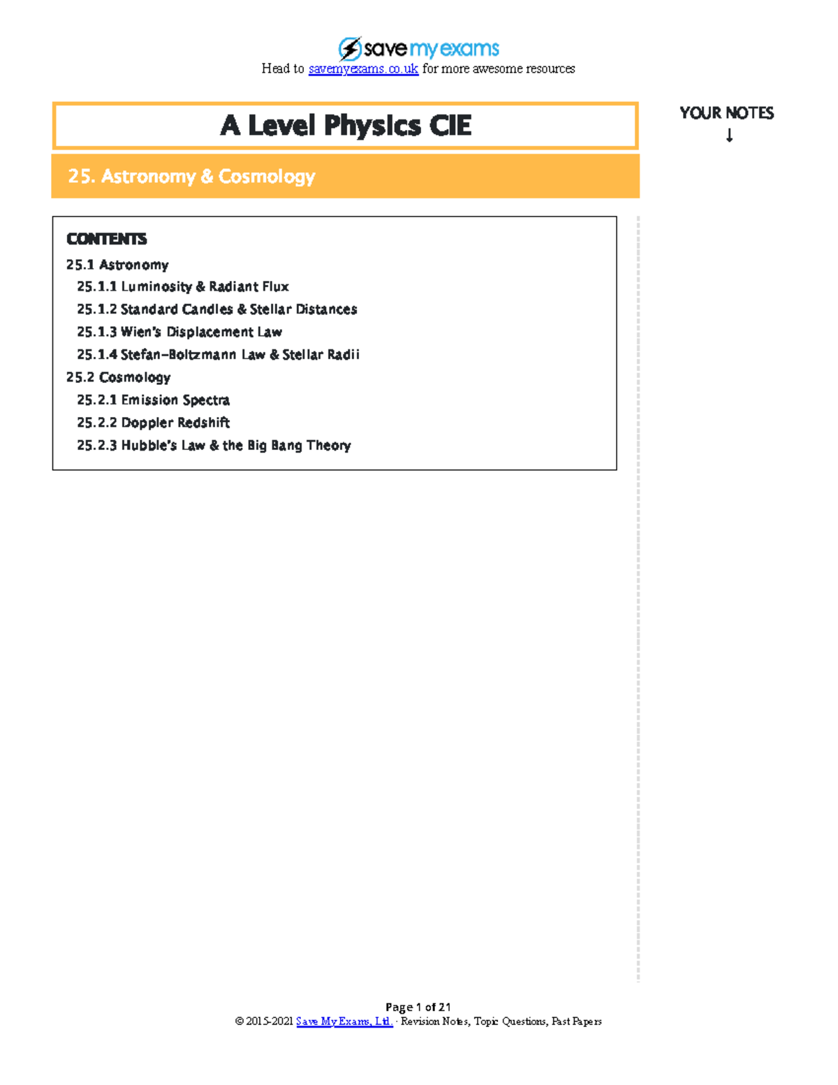 25. Astronomy and cosmology - Page 1 of 21 A Level Physics CIE 25. Astr ...