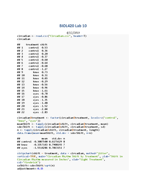 Lab 11 correlation regression - BIOL 420 Lab 11 4/26/ birds