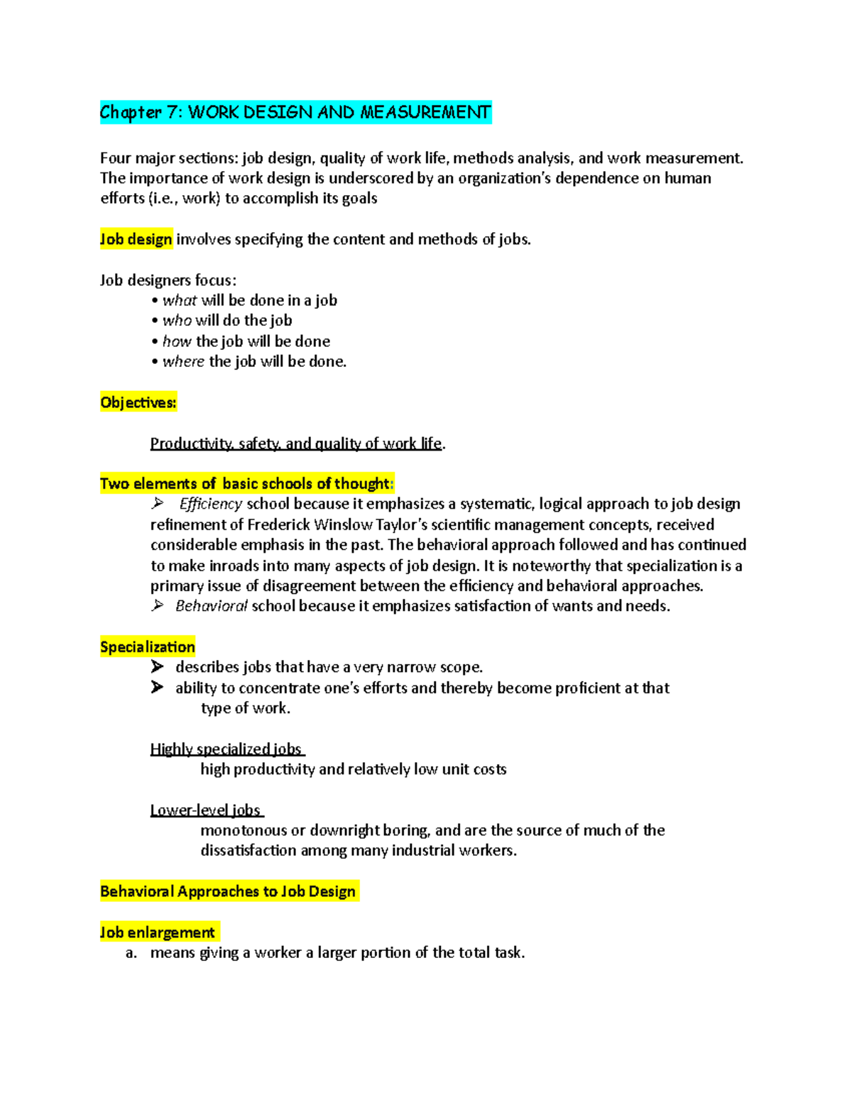 Reviewer TQM - Operation management and TQM - Chapter 7: WORK DESIGN ...